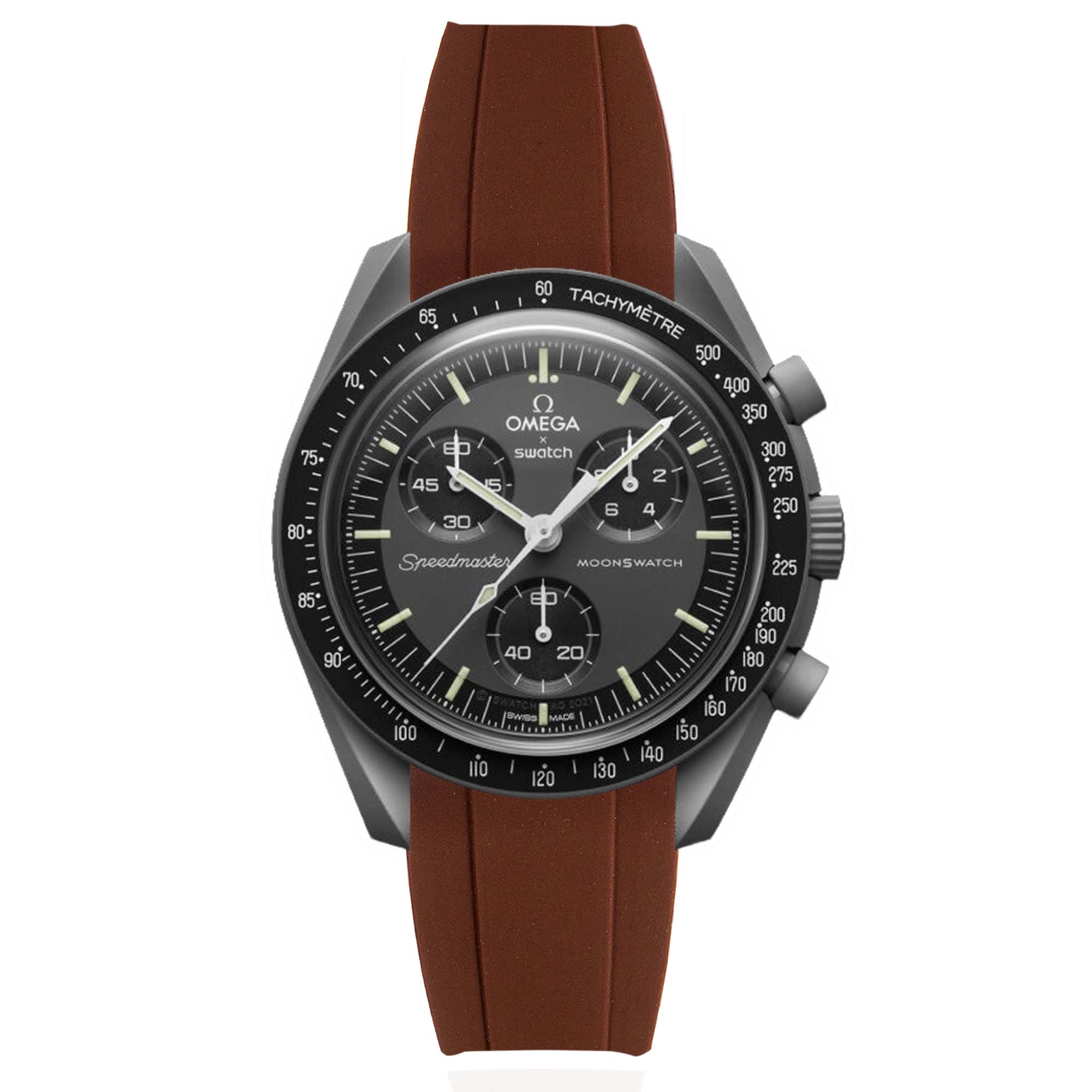Brown Curved End Rubber Watch Band | Omega x Swatch | Mission to Mercury