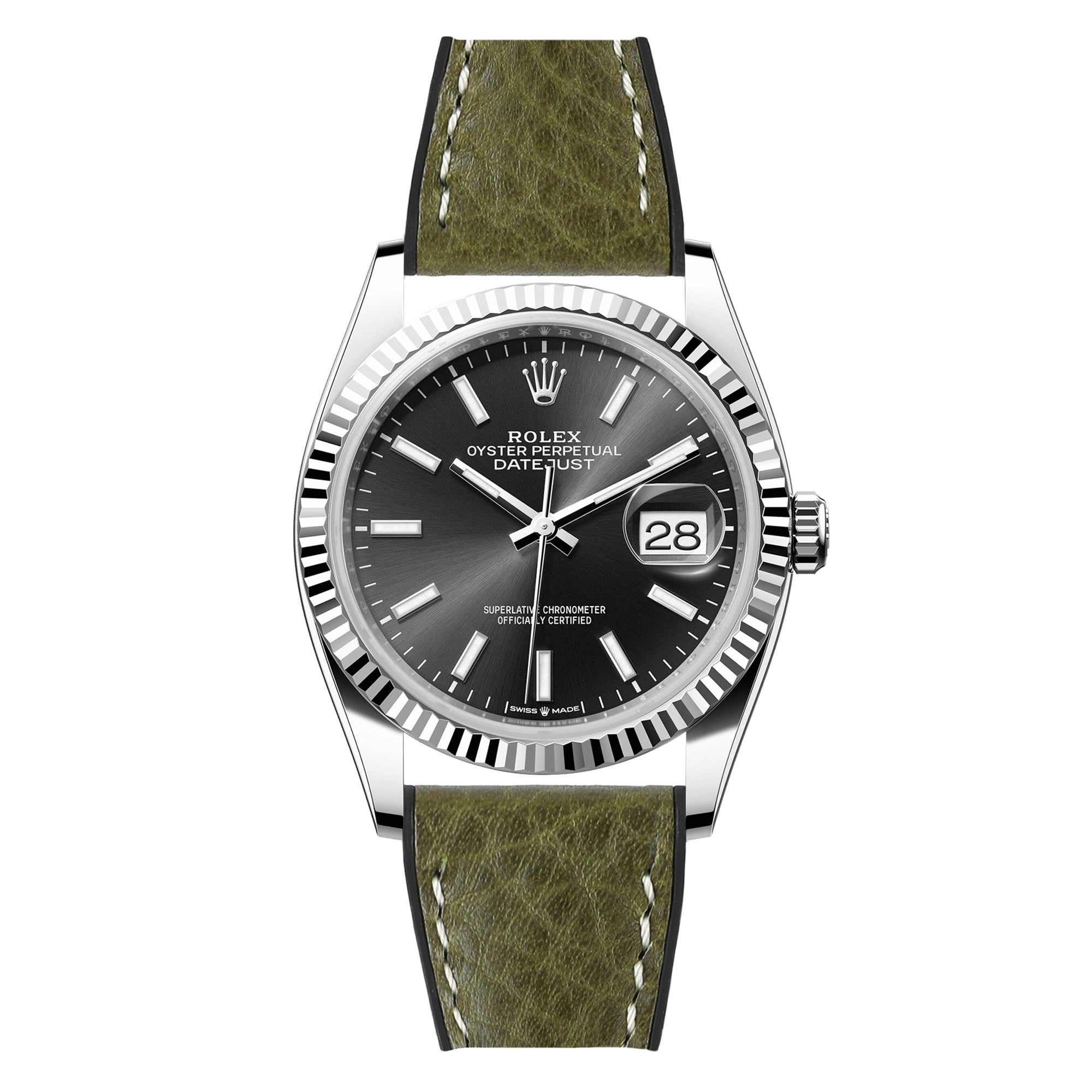 Army Green Leather Hybrid Strap | Rolex Datejust