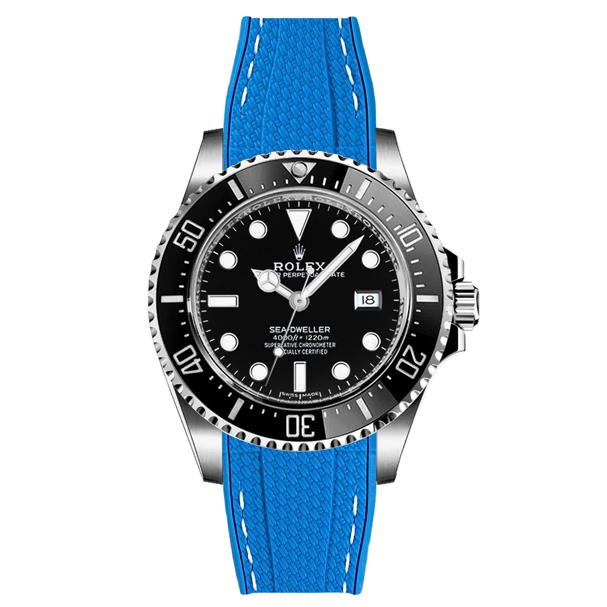 Azure Textured Rubber Watch Strap | Rolex Sea-Dweller | 20mm