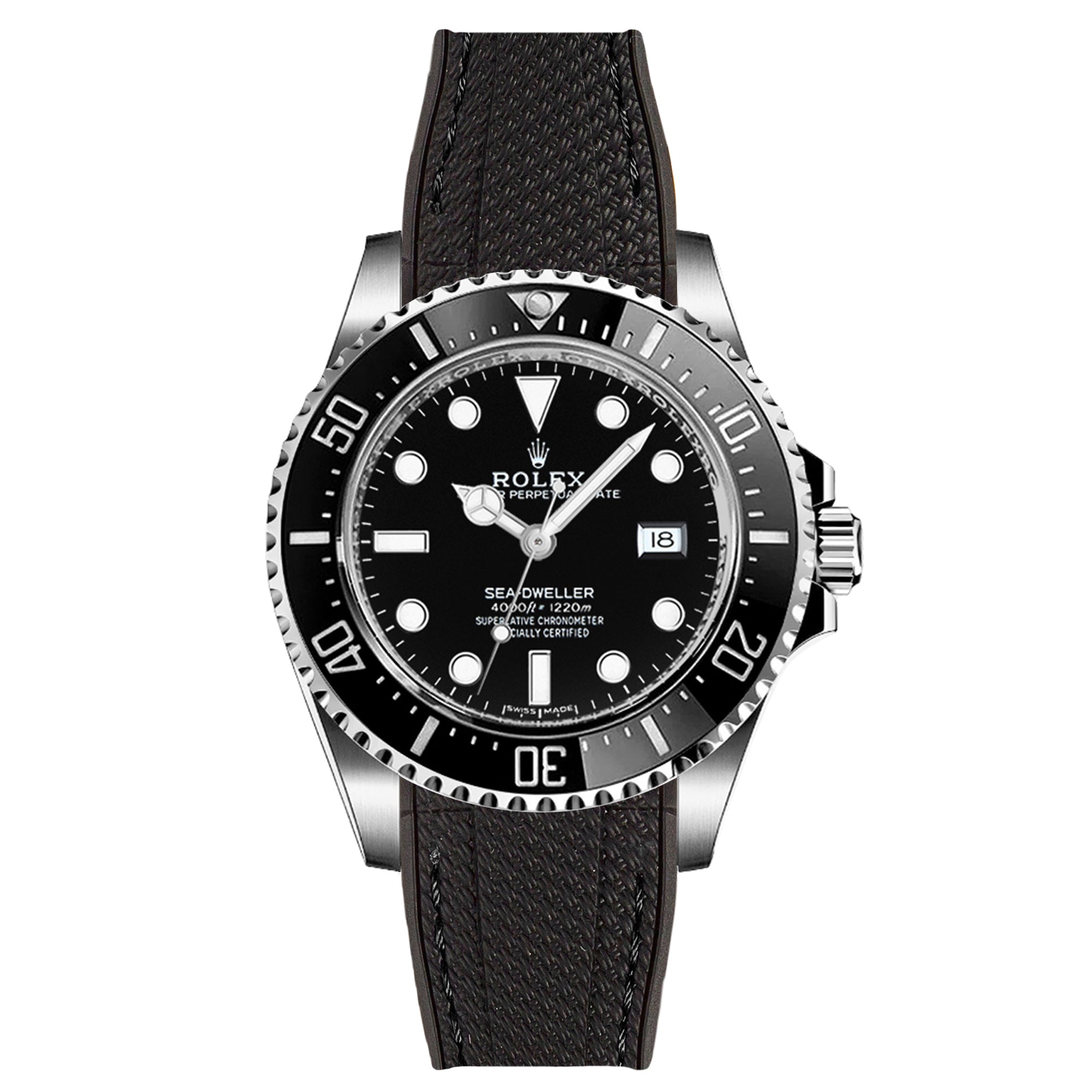 Black Textured Rubber Watch Band | Rolex Sea-Dweller | 20mm