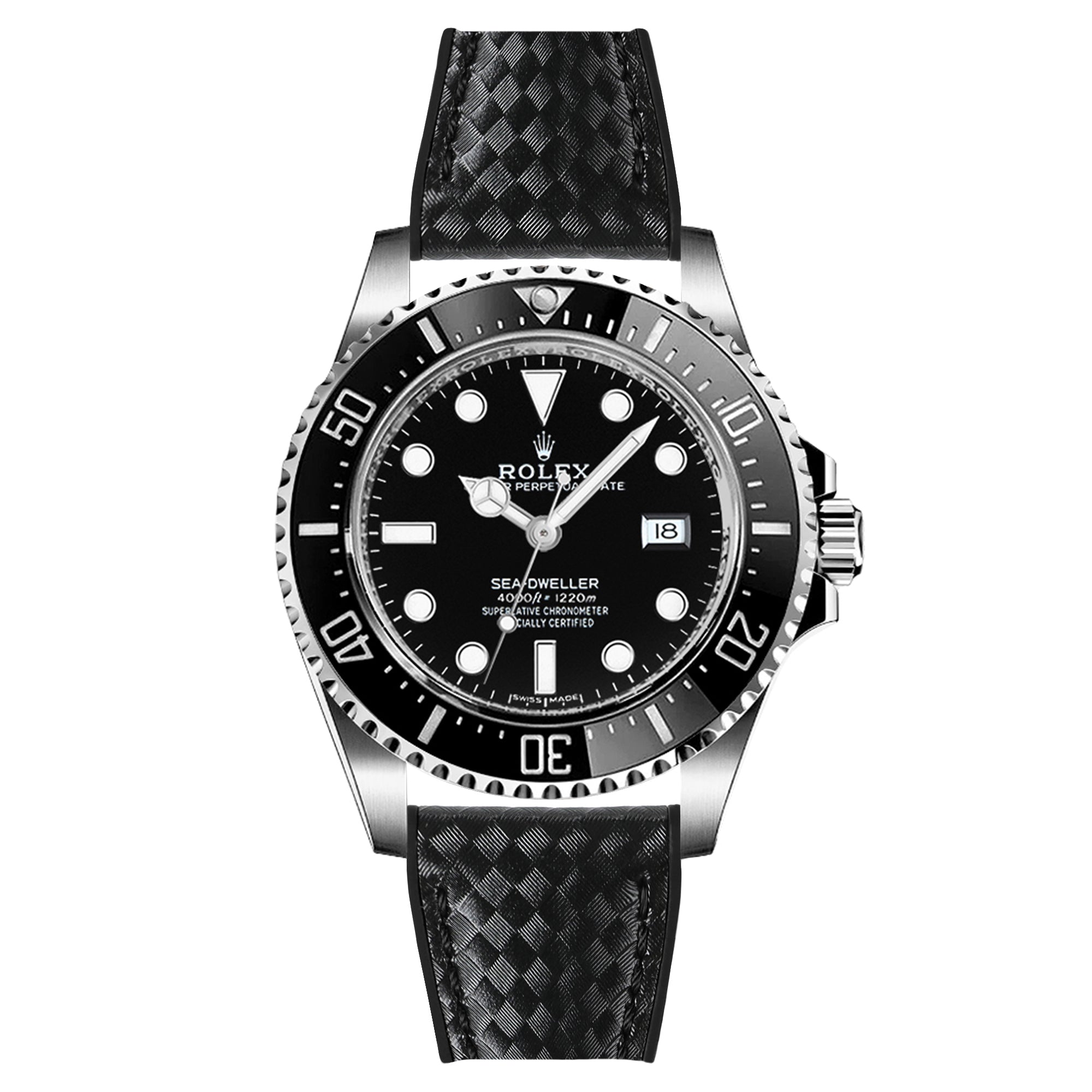 Black Ezra Leather Hybrid Strap | Rolex Sea-Dweller 16600/16660