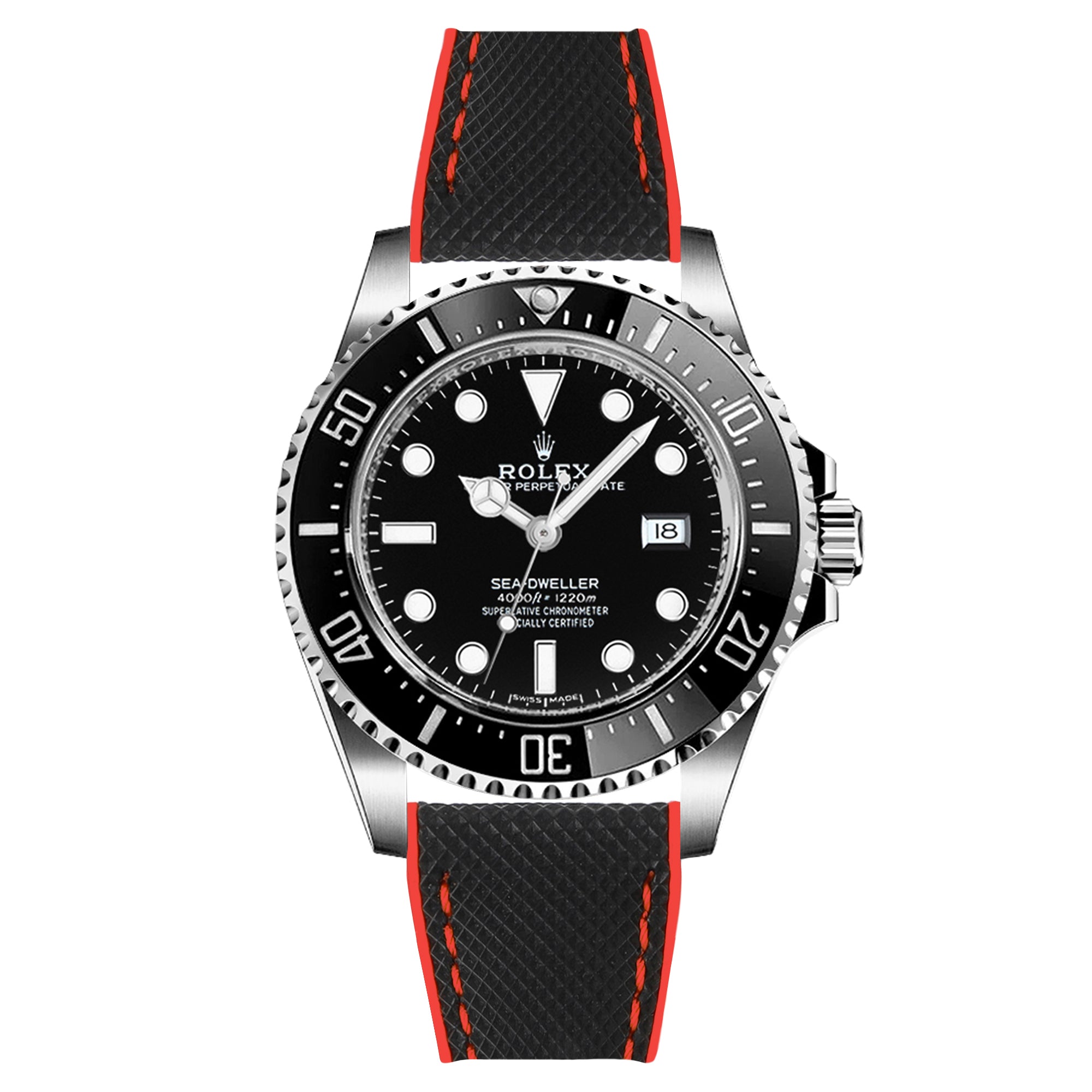 Black & Red Nylon & FKM Rubber Hybrid Strap for Rolex Sea-Dweller - 20mm