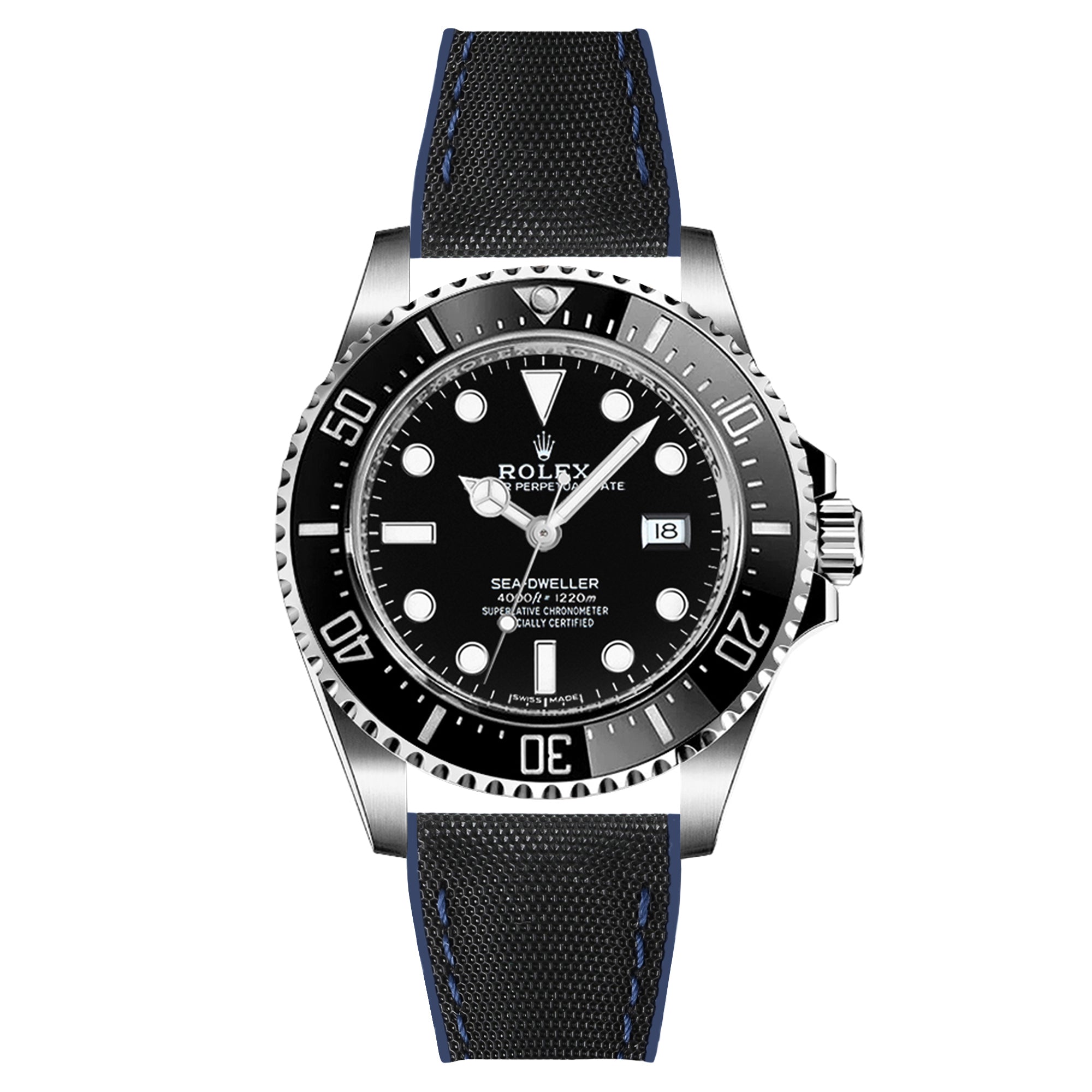Blue Luca Canvas Nylon Hybrid Strap | Rolex Sea-Dweller 16600/16660