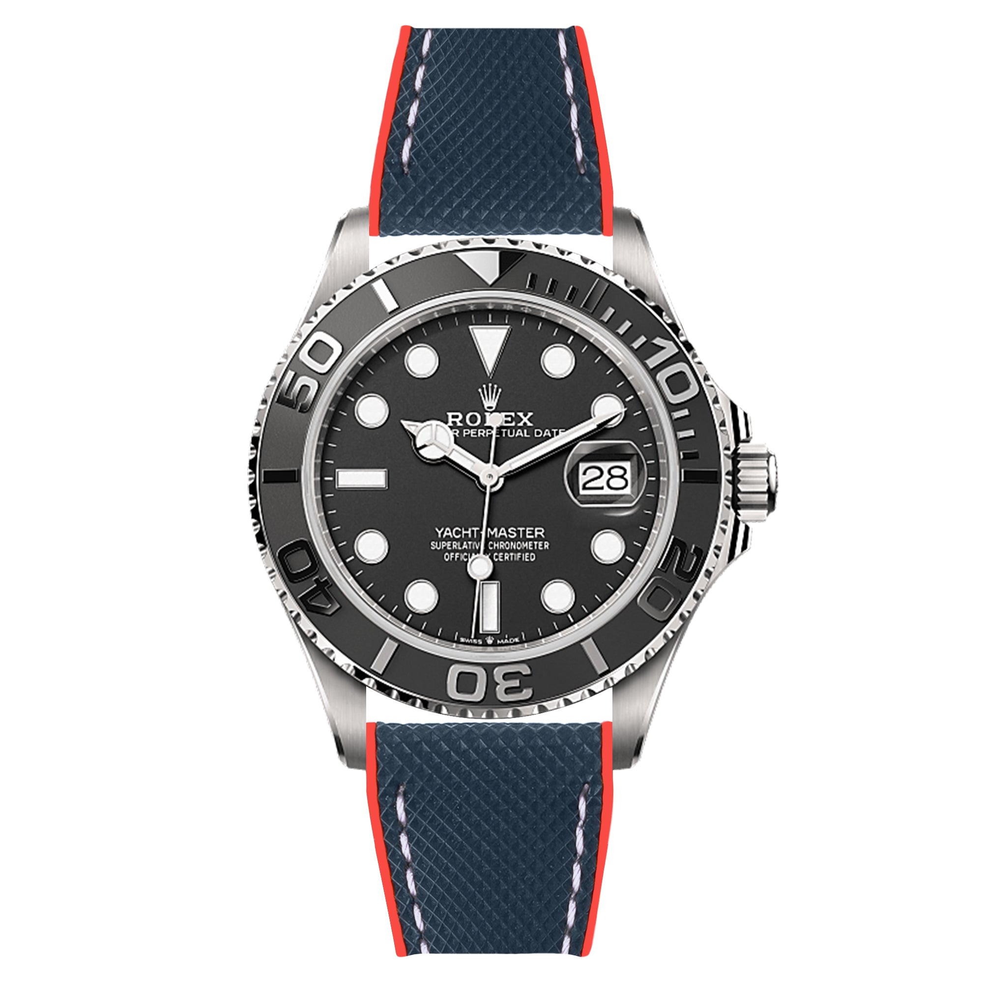 Blue & Red Nylon & FKM Rubber Hybrid Strap for Rolex Yacht-Master 40mm