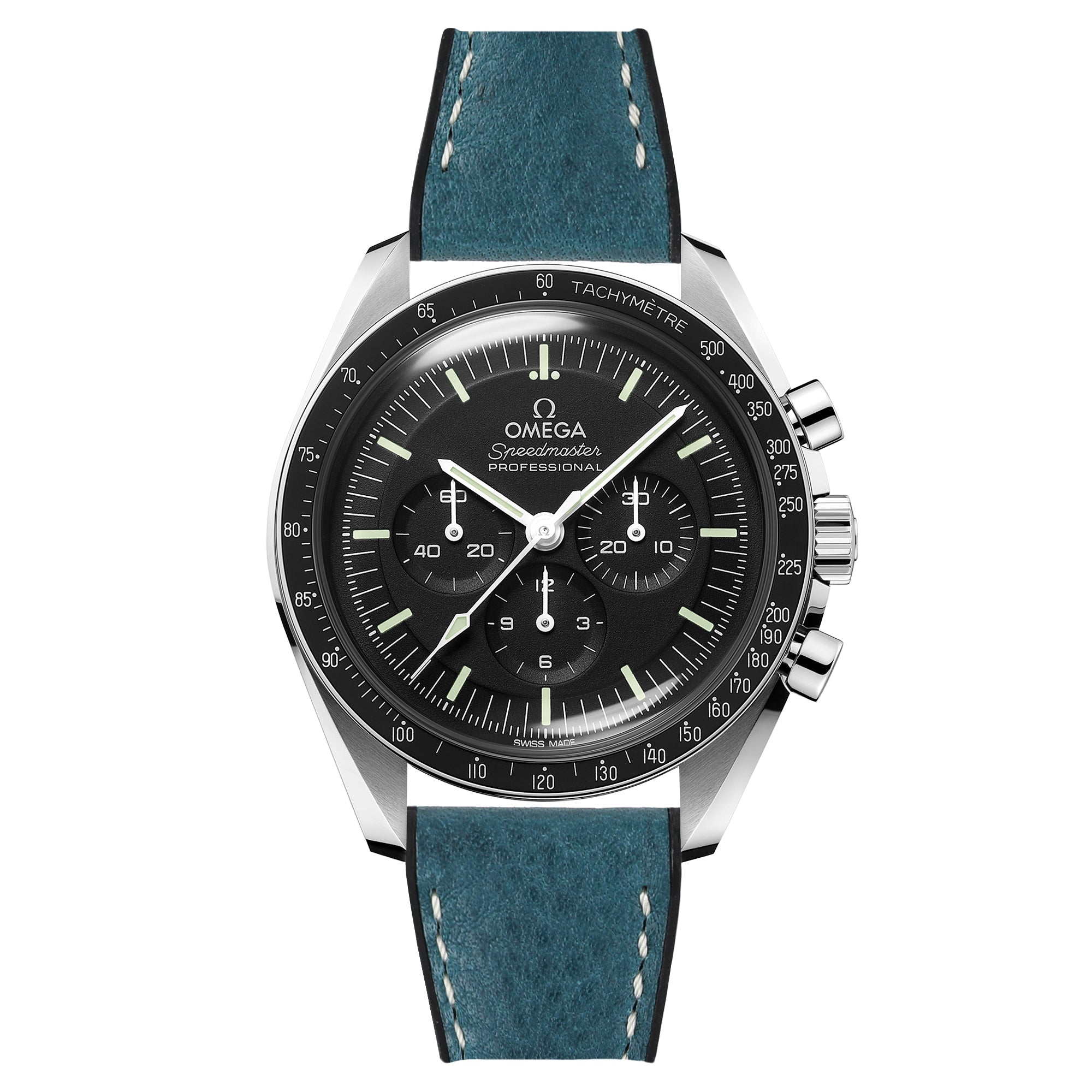 Blue Watts Leather Rubber Hybrid Strap | Omega Speedmaster Moonwatch