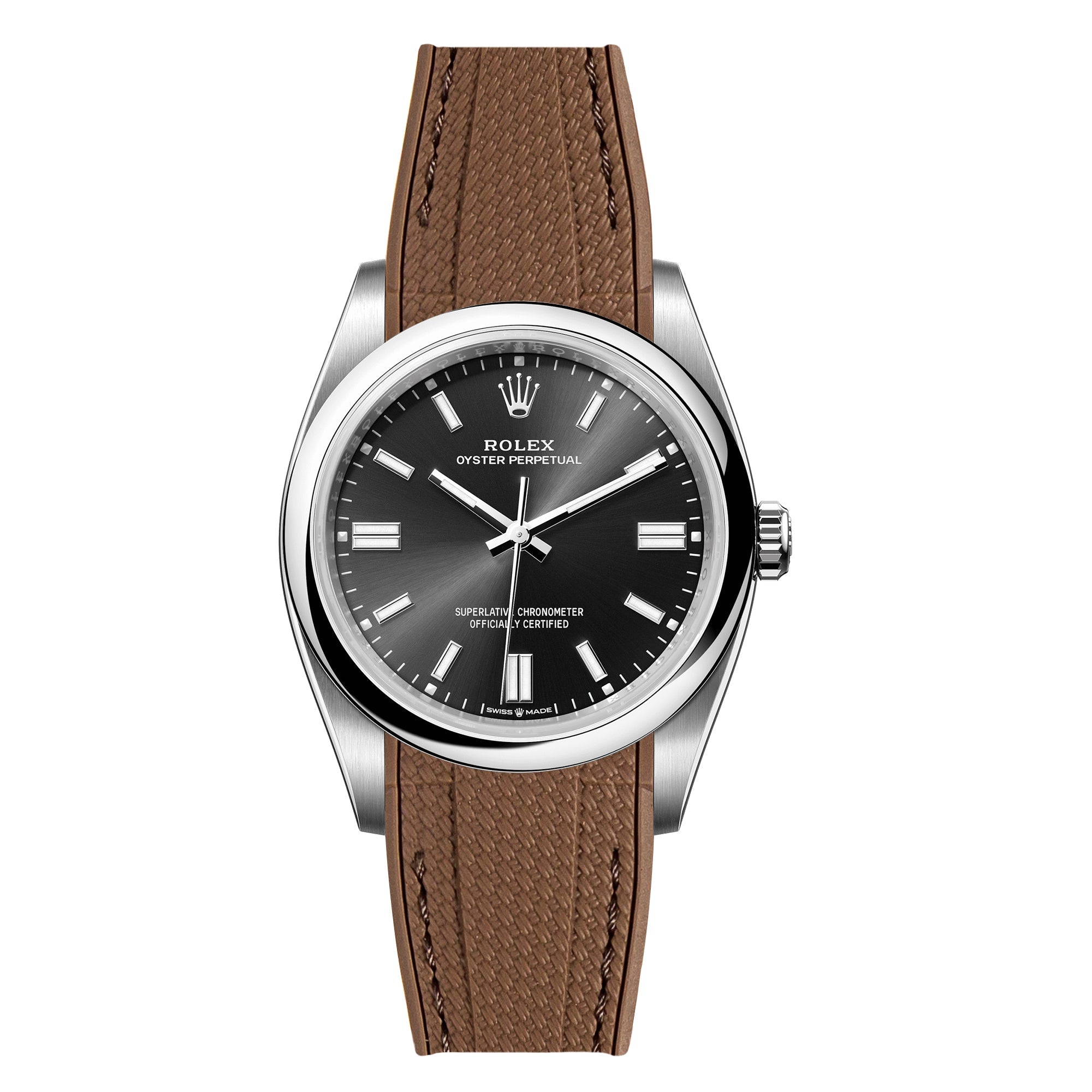 Brown Textured Rubber Watch Band | Rolex Oyster Perpetual | 20mm