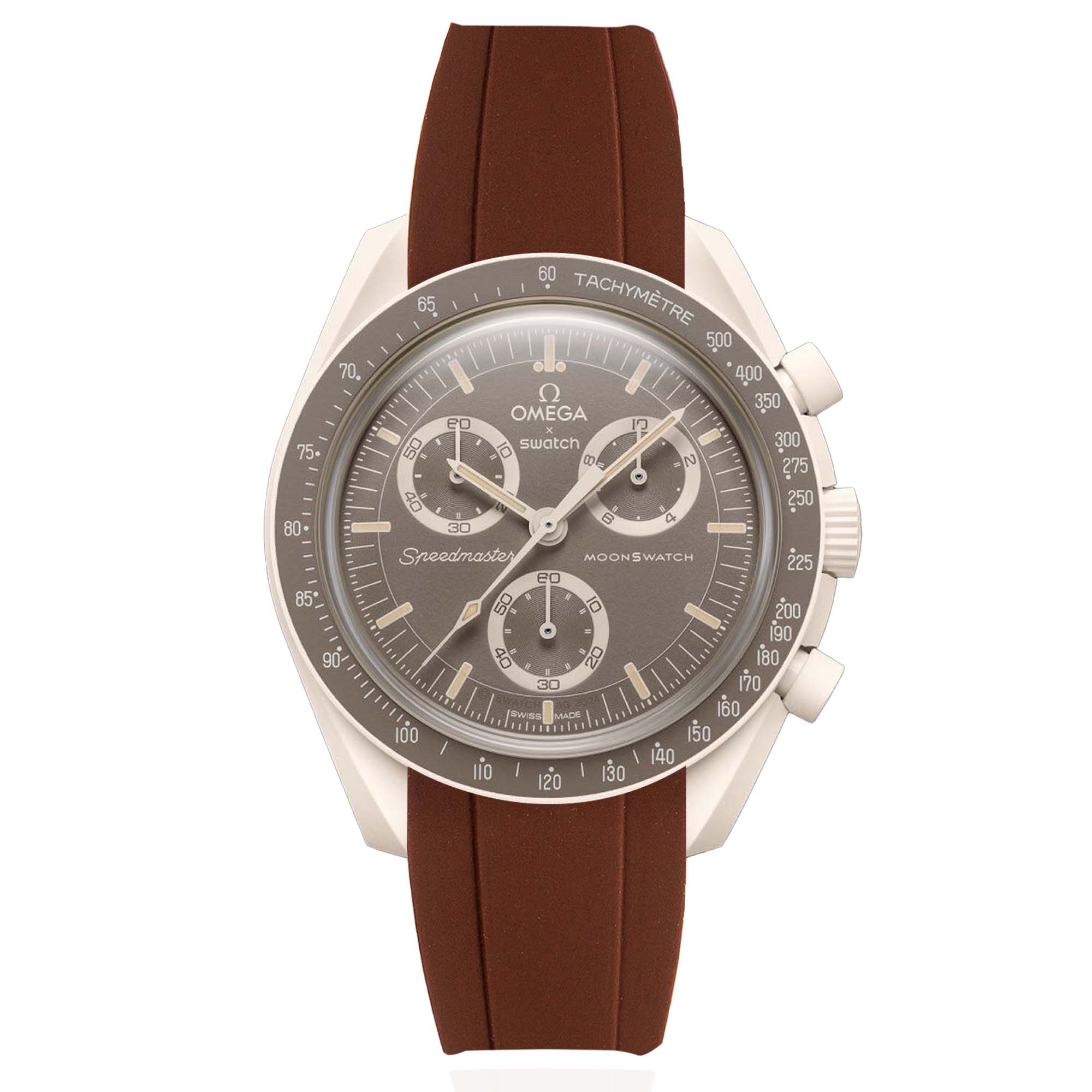 Brown Curved End Rubber Watch Band | Omega x Swatch | Mission on Earth ...