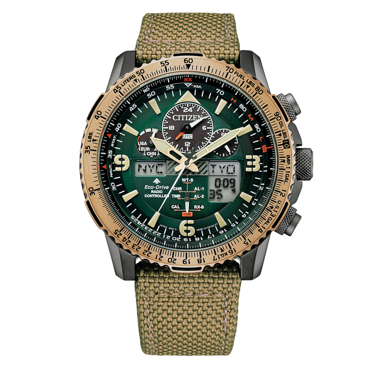 Citizen Promaster SKY | JY8074-11X | Eco-Drive | Green LCD | Travel ...