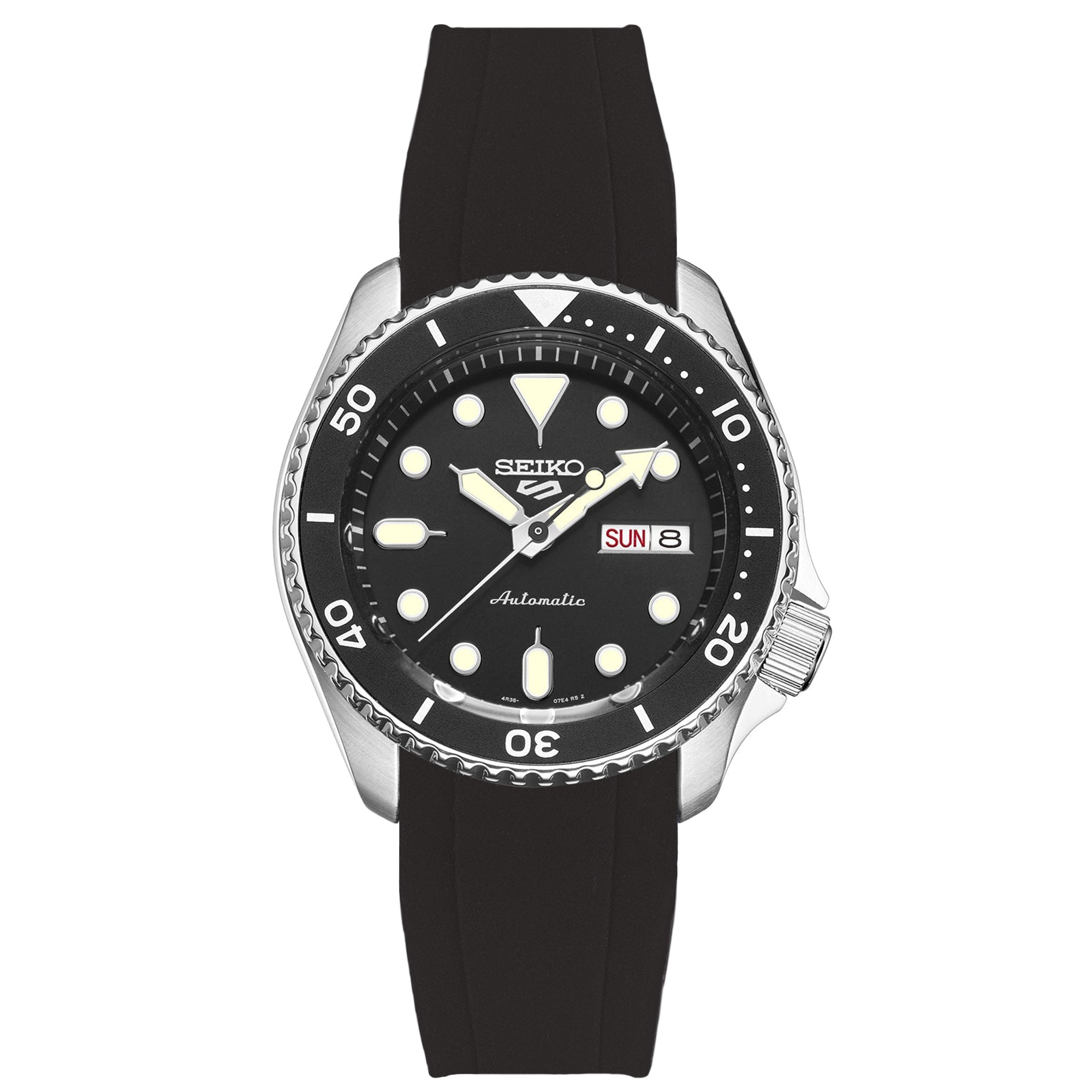 Black Curved End Rubber Strap | Seiko 5 Sports | 20mm, 22mm