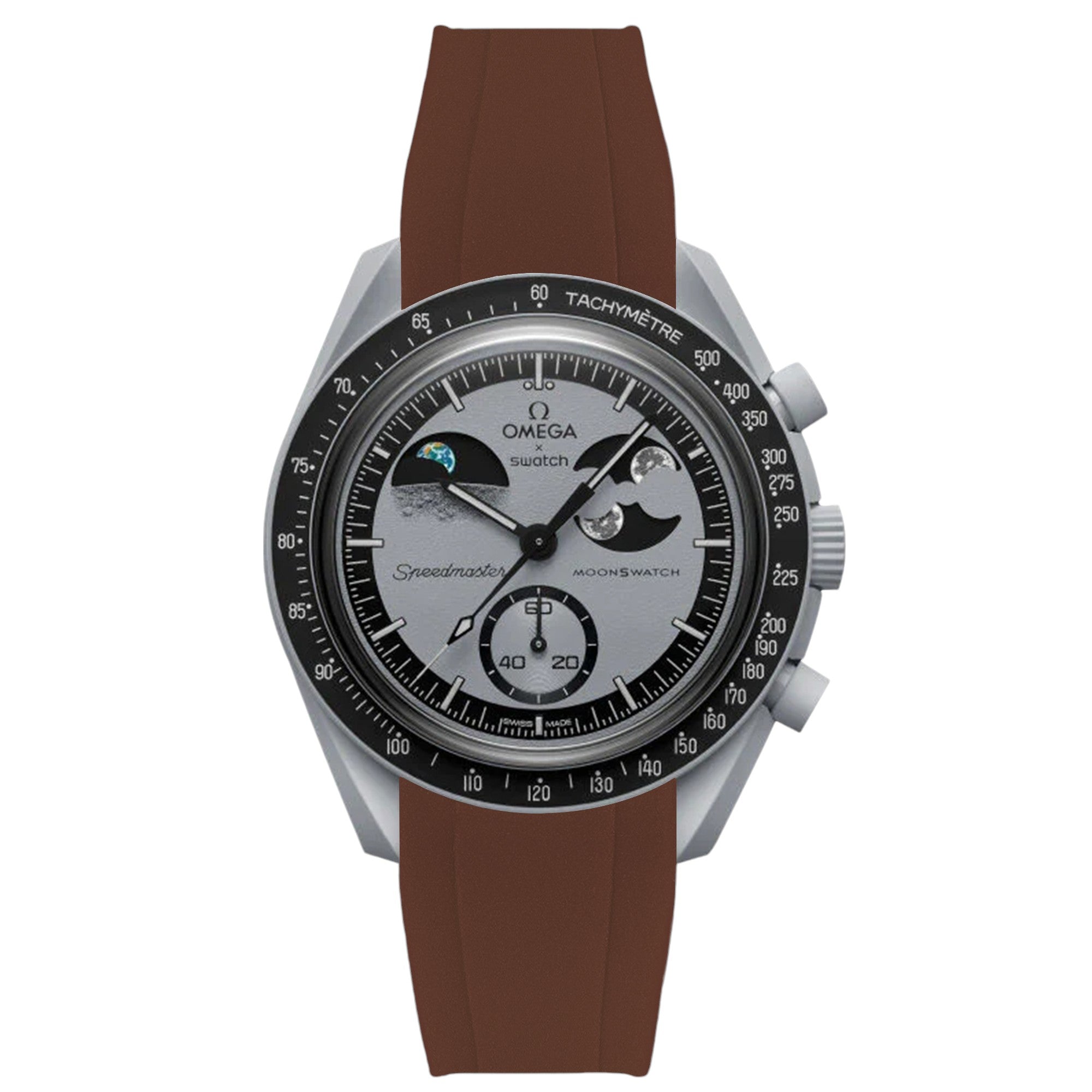 Brown Curved End Rubber Watch Strap | Omega x Swatch | Mission to ...