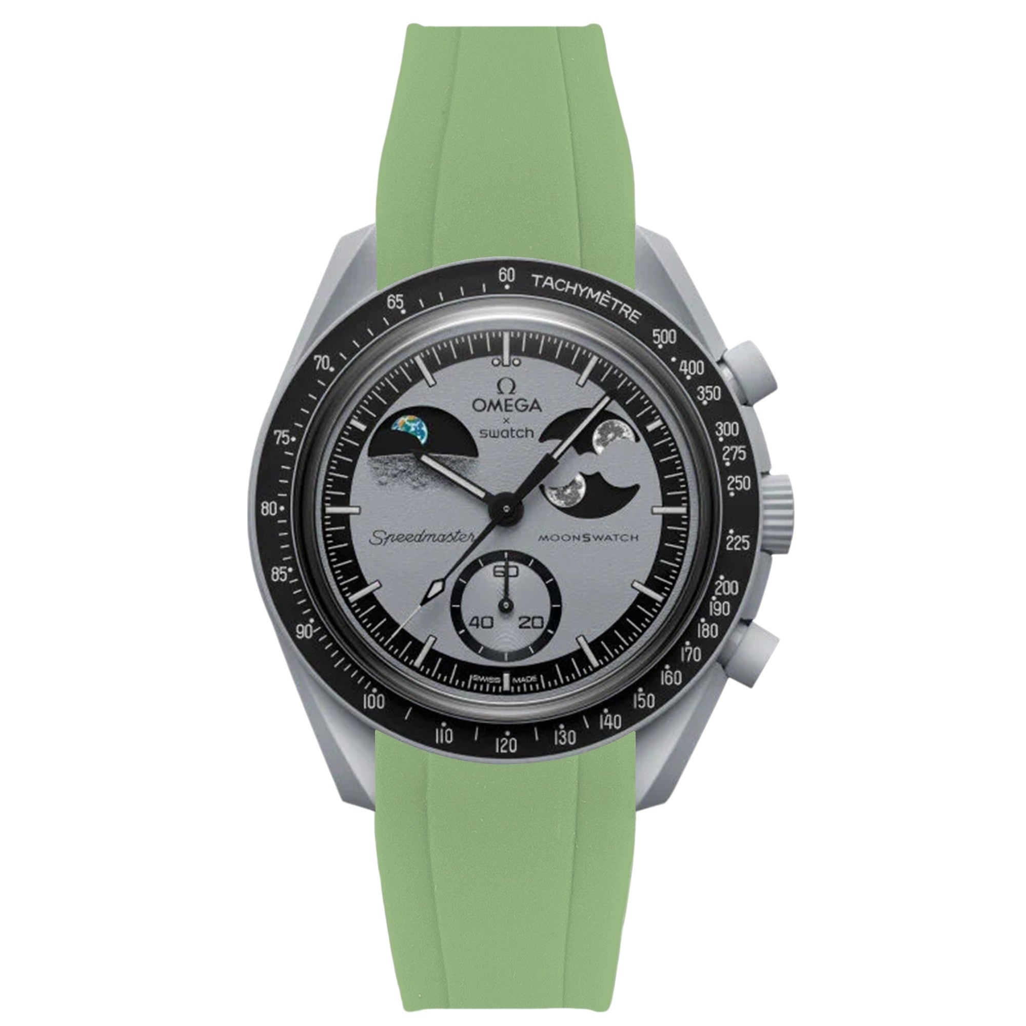 Light Green Curved End Rubber Watch Band | Omega x Swatch | Mission to ...