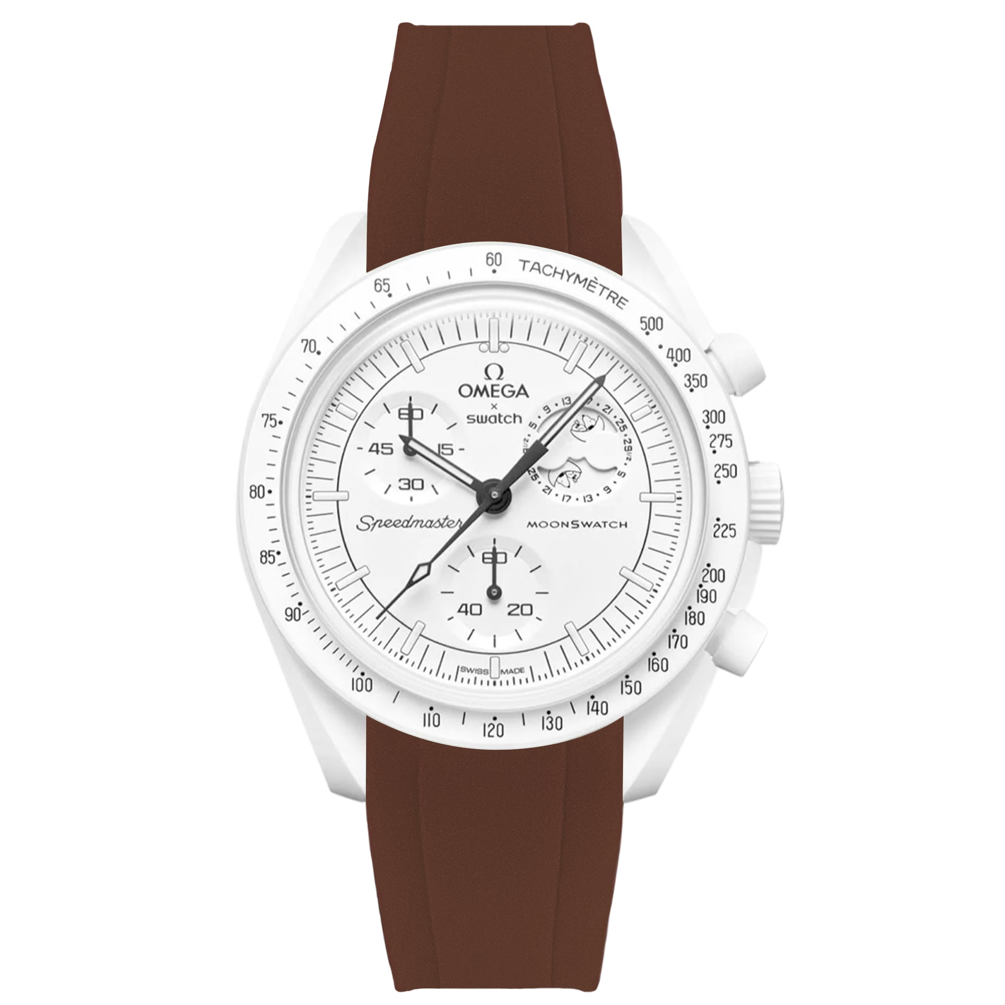 Brown Curved End Rubber Watch Strap | Omega x Swatch MoonSwatch Snoopy