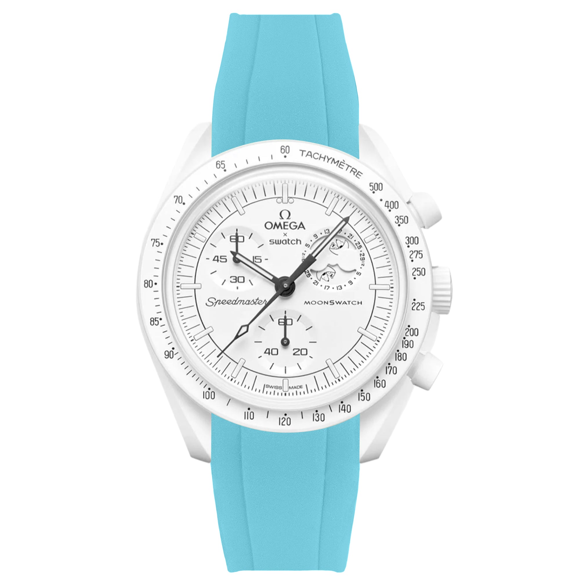 Sea Blue Curved End Rubber Watch Strap | Omega x Swatch | Snoopy