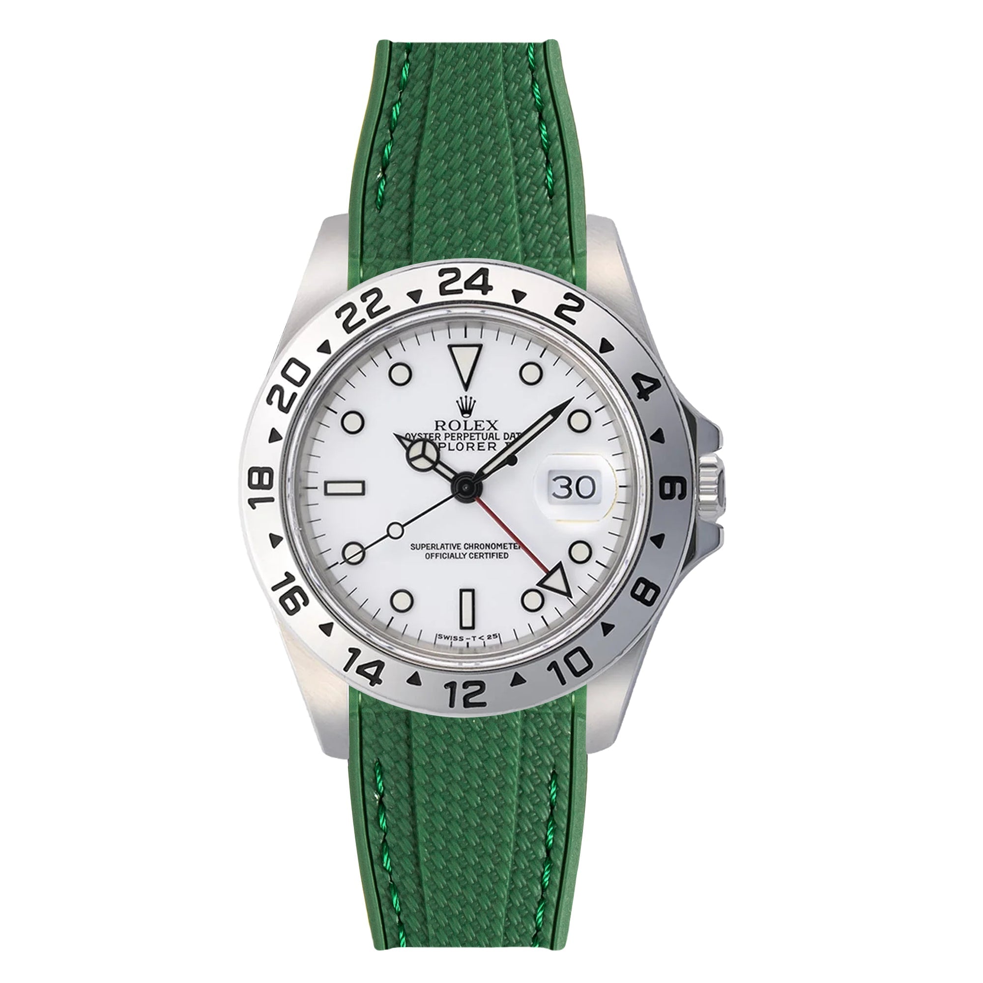 Dark Green Textured Rubber Watch Strap | Rolex Explorer II | 20mm