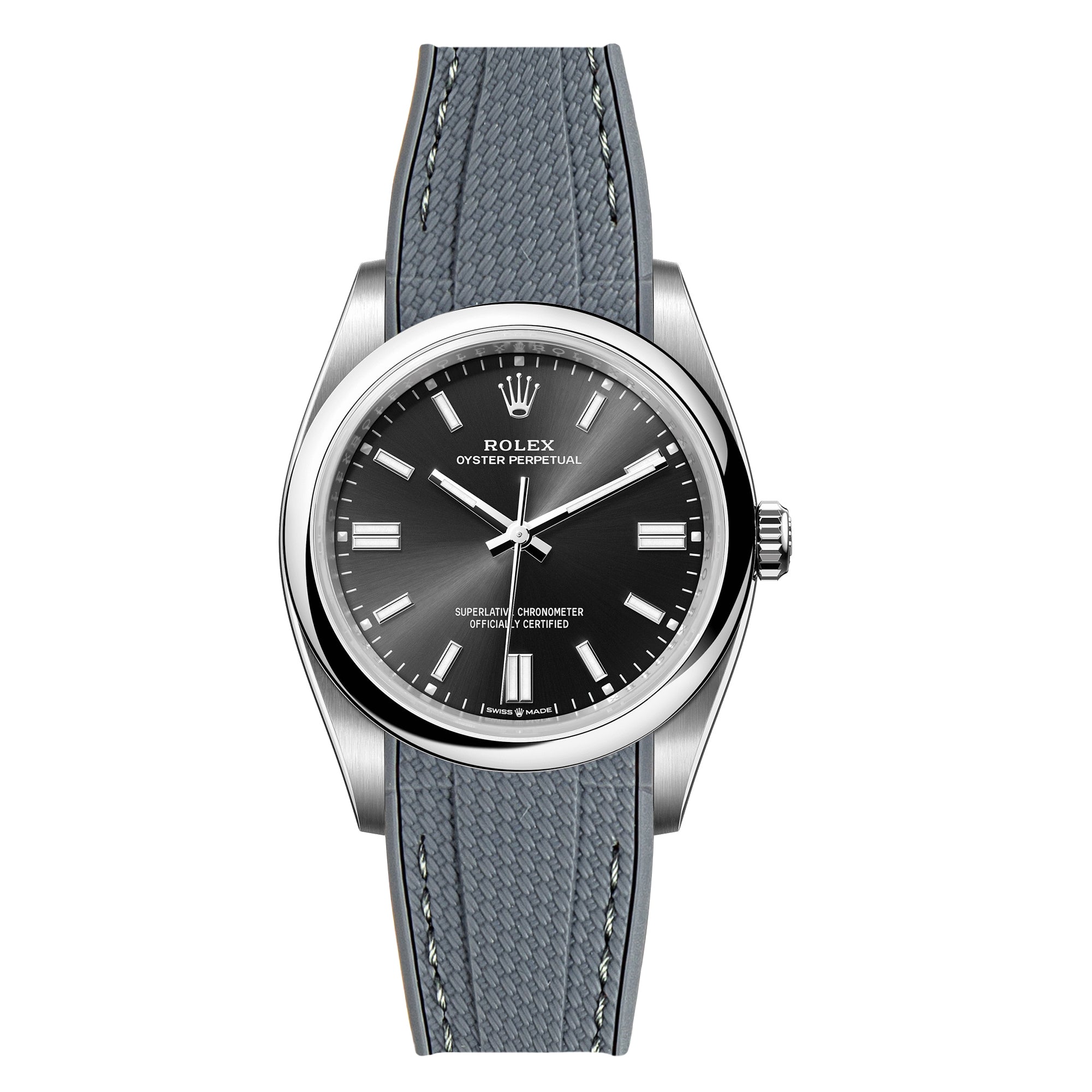 Grey Textured Rubber Watch Band | Rolex Oyster Perpetual | 20mm