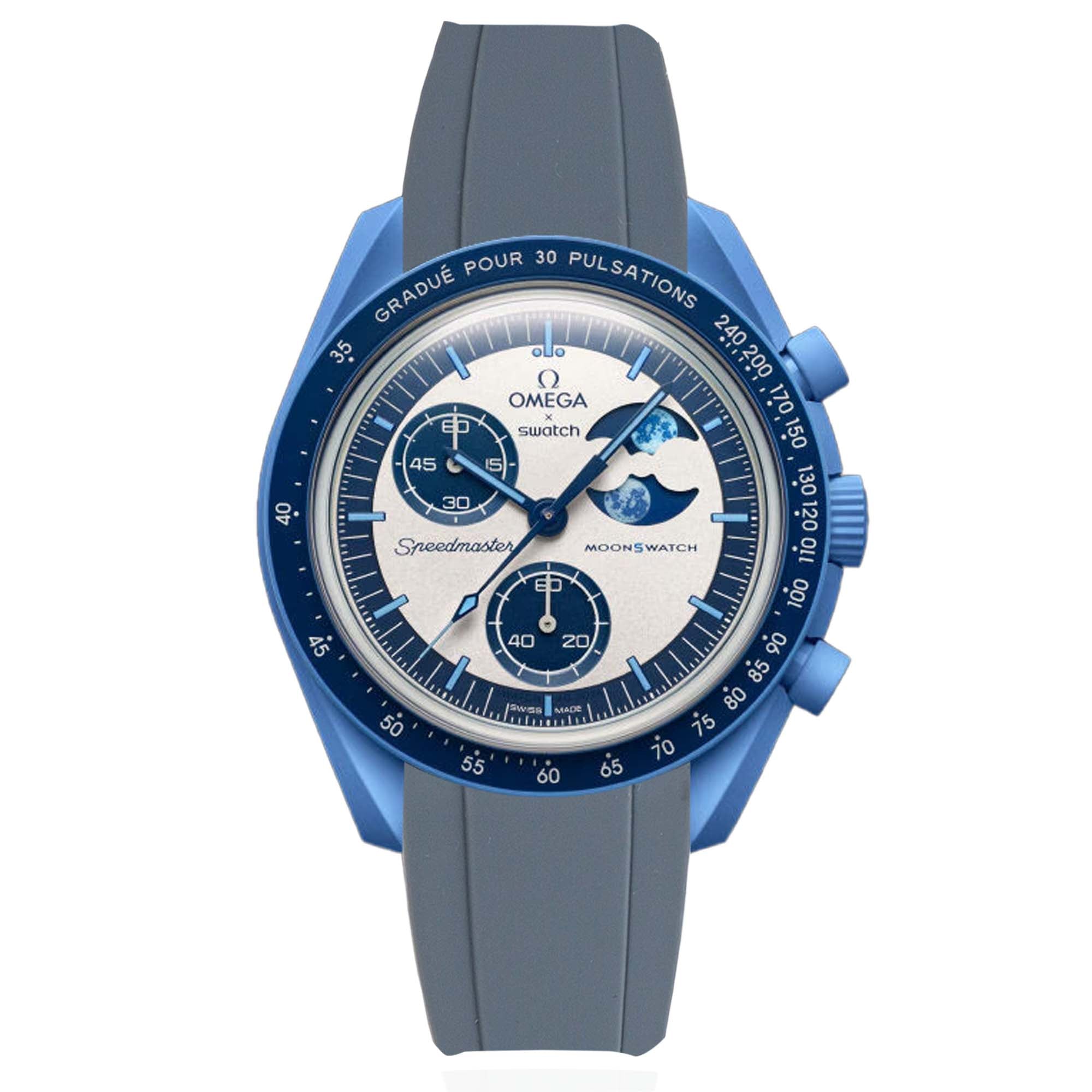 Dark Grey Curved End Rubber Watch Band | MoonSwatch Mission to the ...