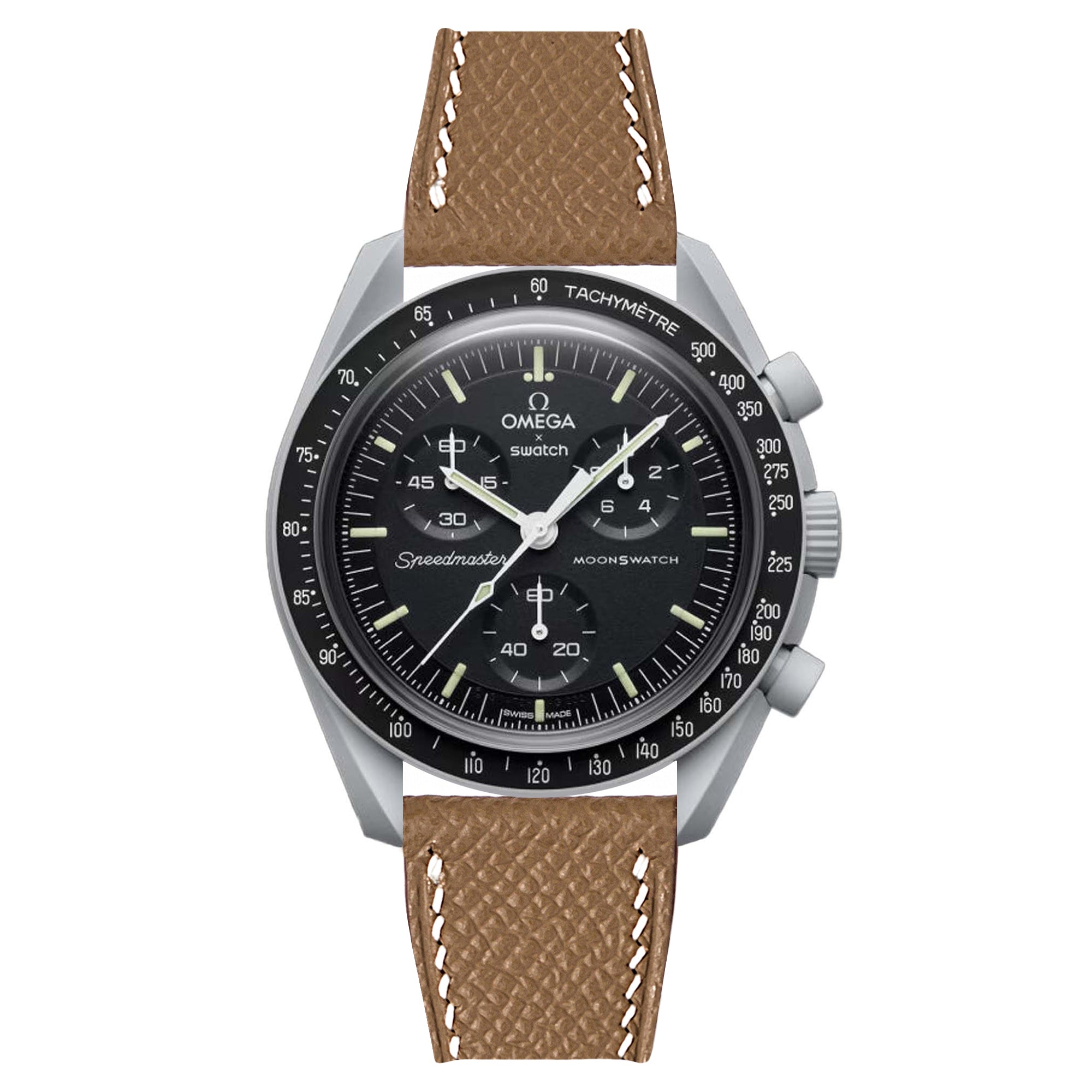 Gris Asphalte Epsom Leather Watch Strap | Omega x Swatch Mission to the ...