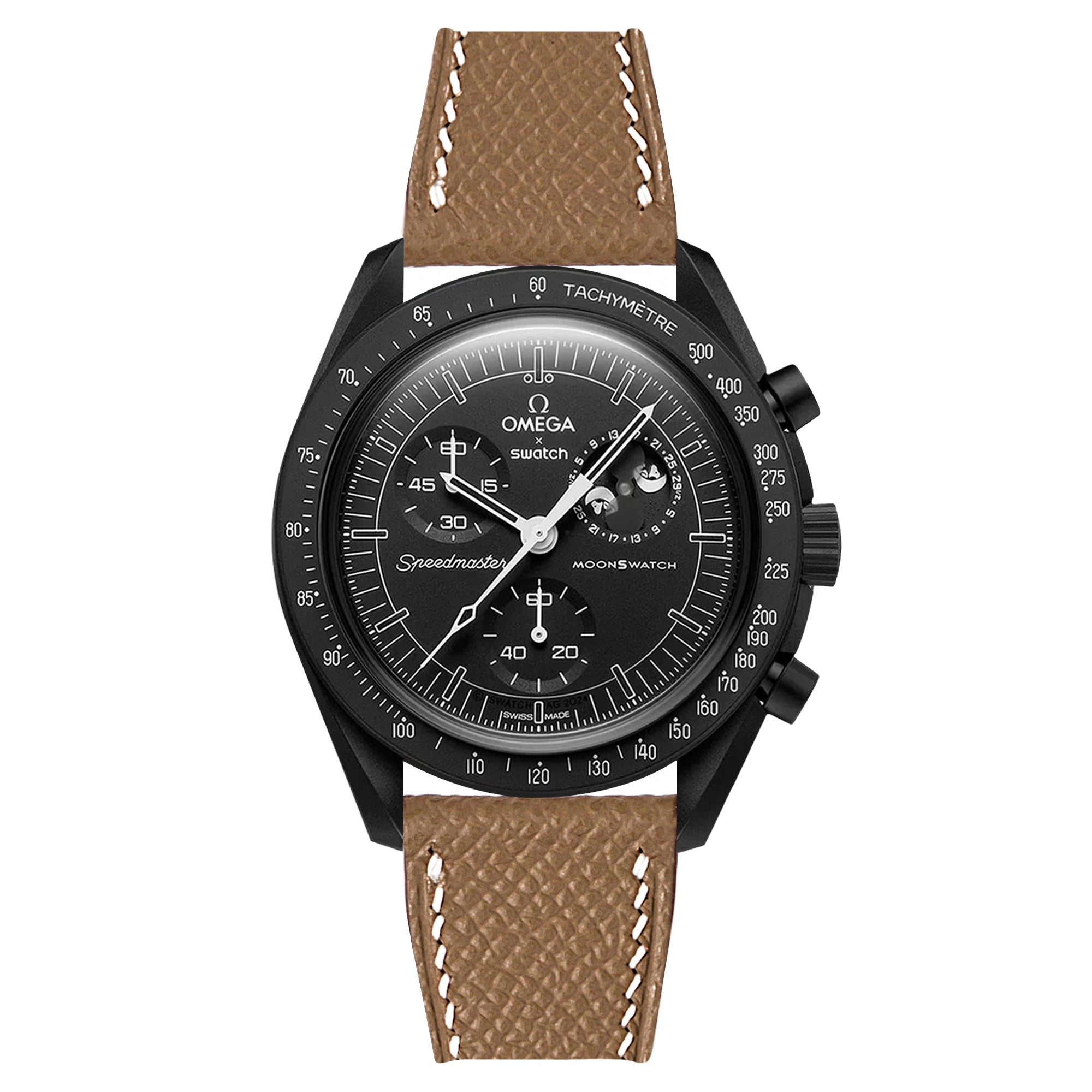 Gris Asphalte Epsom Leather Watch Strap | Omega x Swatch New Moon ...