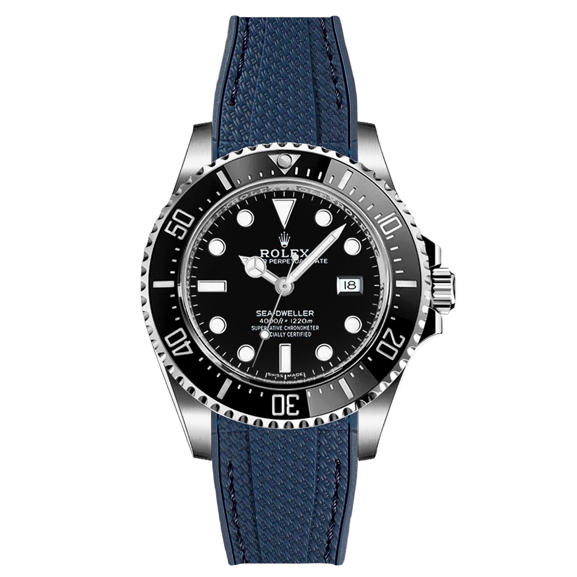 Navy Blue Textured Rubber Watch Strap | Rolex Sea-Dweller | 20mm