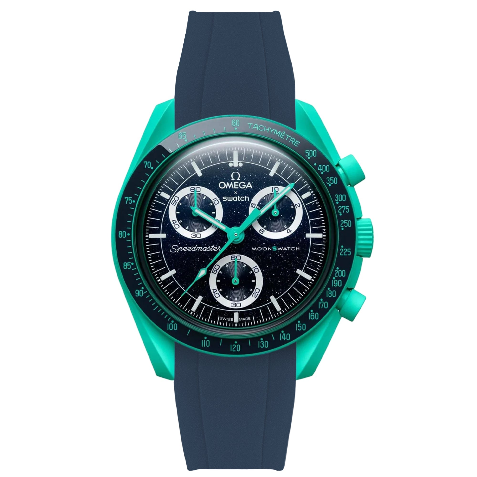 Navy Blue Curved End Rubber Watch Band | Omega x Swatch | Mission on ...