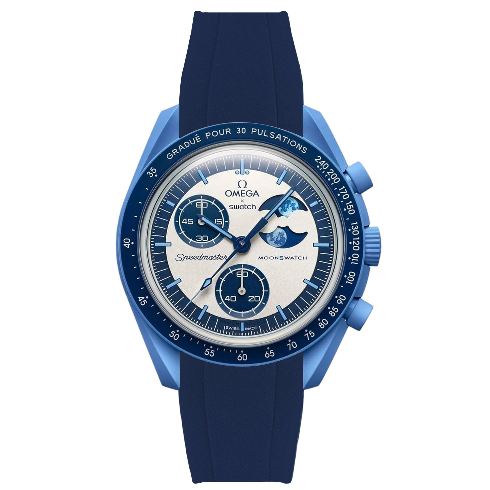 NavyCurvedEndRubberStrapsforOmegaxSwatchMoonswatch ...