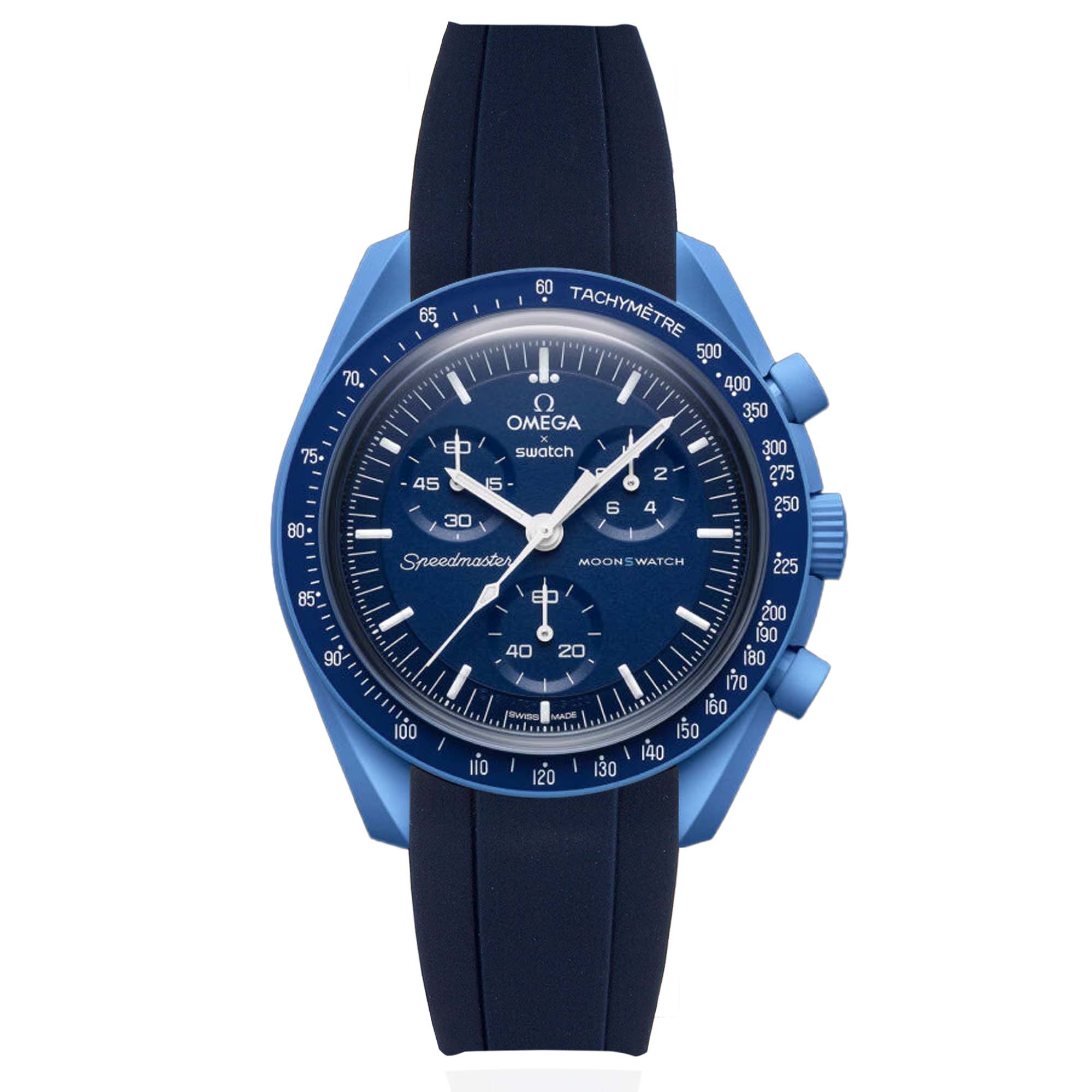 Navy Blue Curved End Rubber Watch Band | Omega x Swatch | Mission to ...