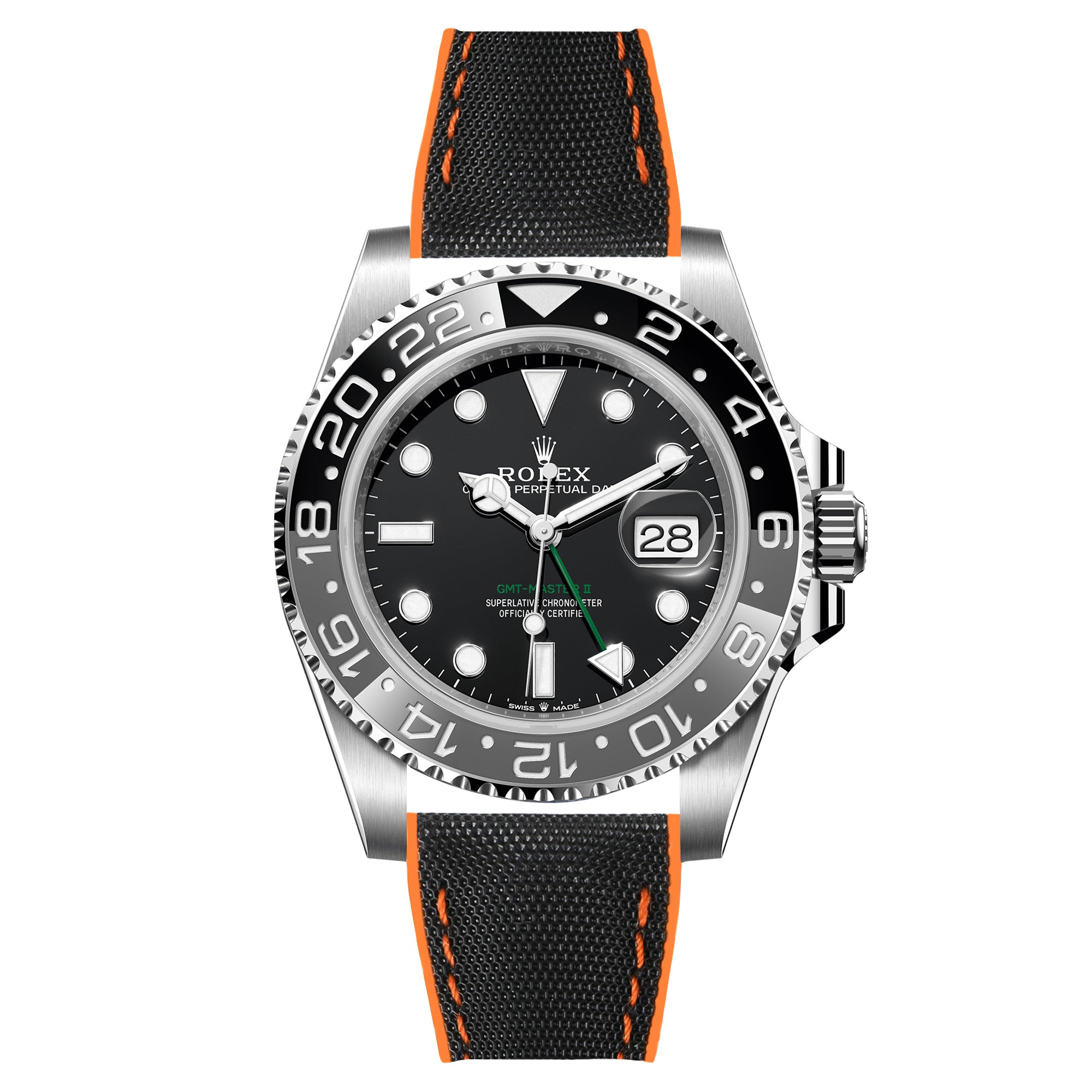 Orange Luca Canvas Nylon Hybrid Strap | Rolex GMT-Master II