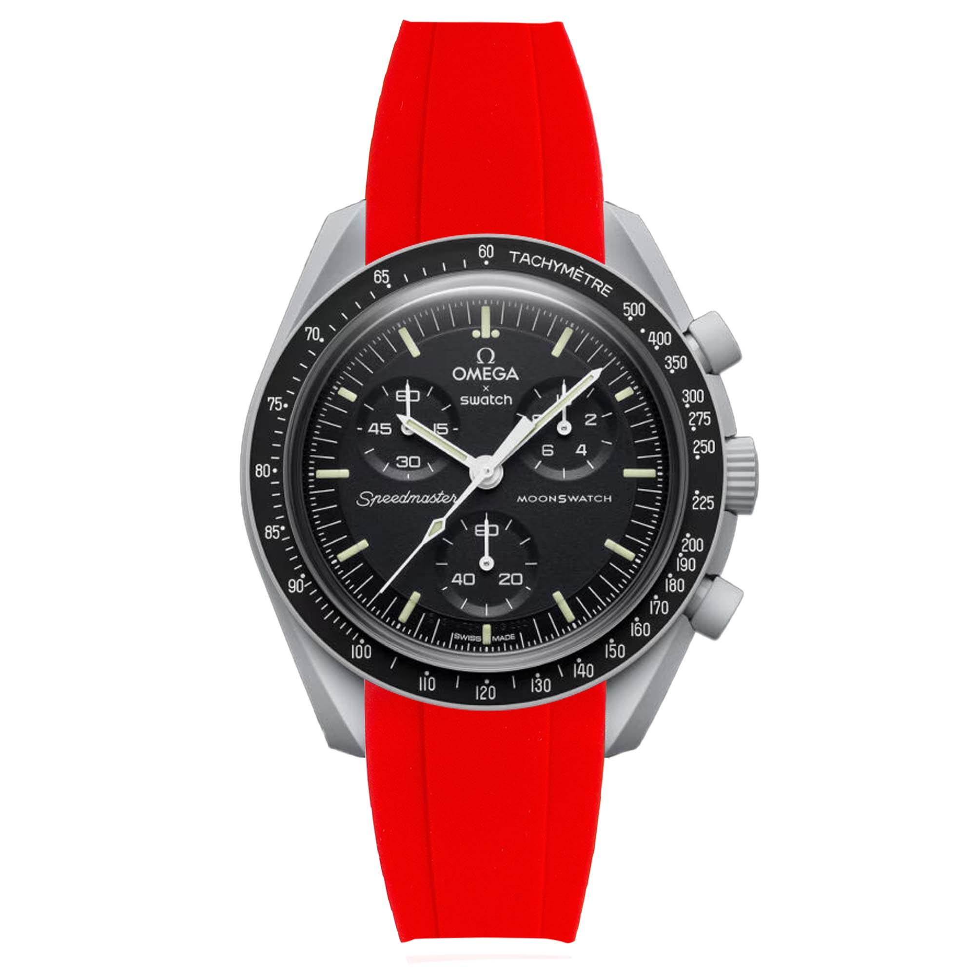 Red Curved End Rubber Watch Strap | Omega x Swatch MoonSwatch | 20mm
