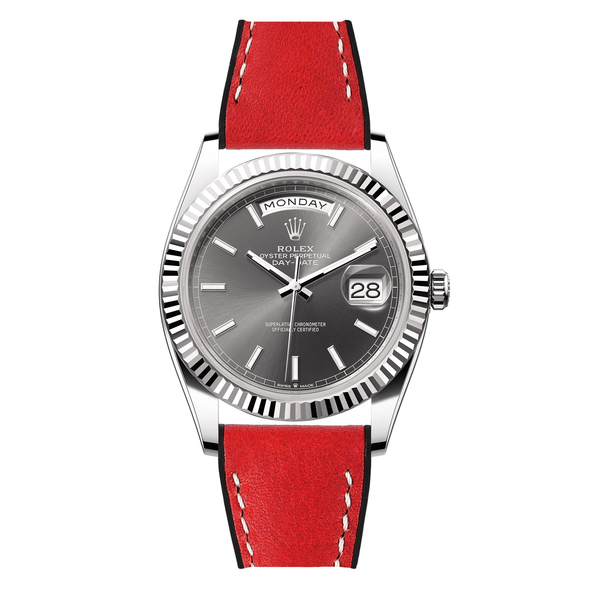 Red Leather Rubber Hybrid Strap | Rolex Day-Date