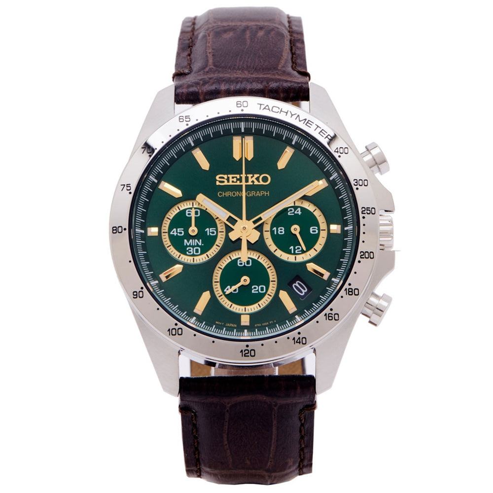 Seiko Spirit SBTR017 Chronograph Green Dial Leather JDM Watch