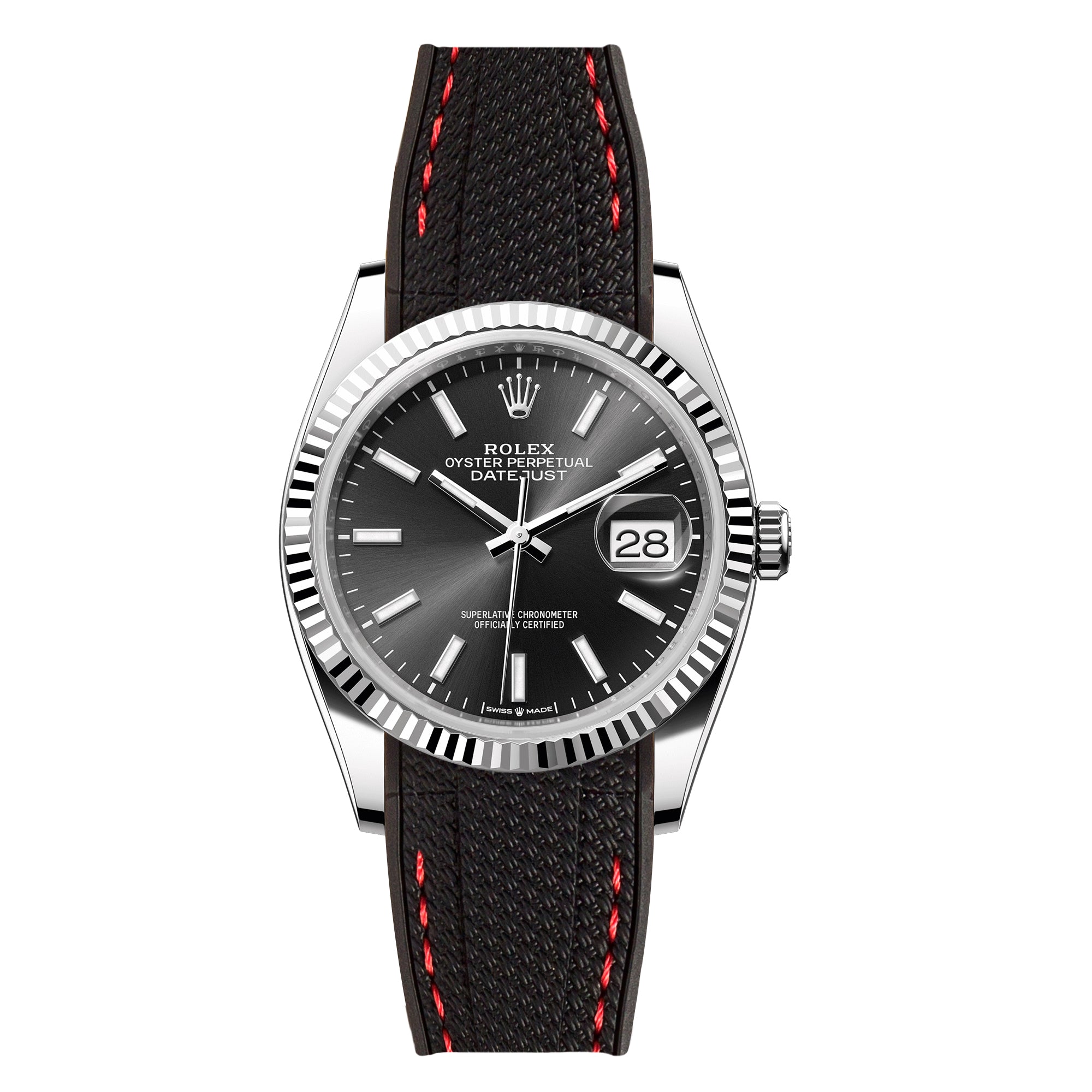 Black/Red Textured Rubber Watch Strap | Rolex Datejust | 20mm