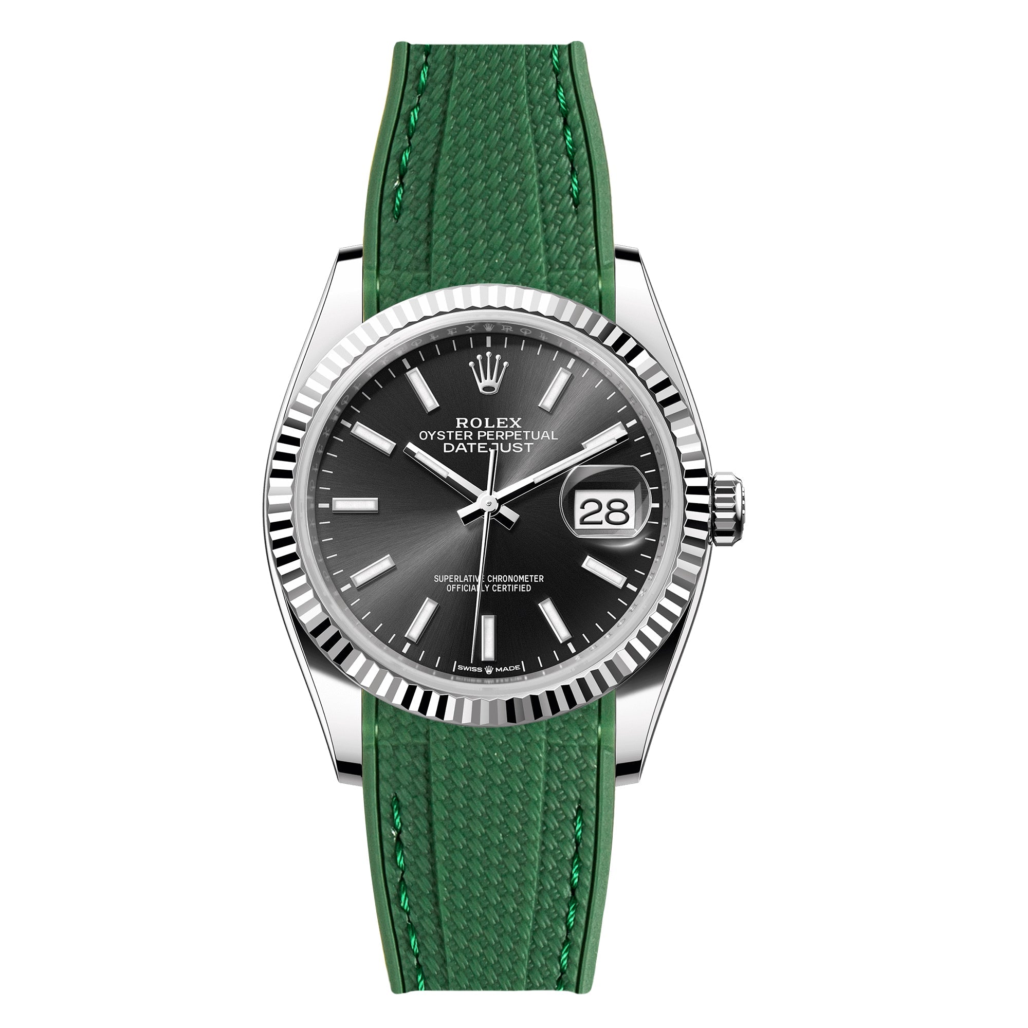 Dark Green Textured Rubber Watch Strap | Rolex Datejust | 20mm