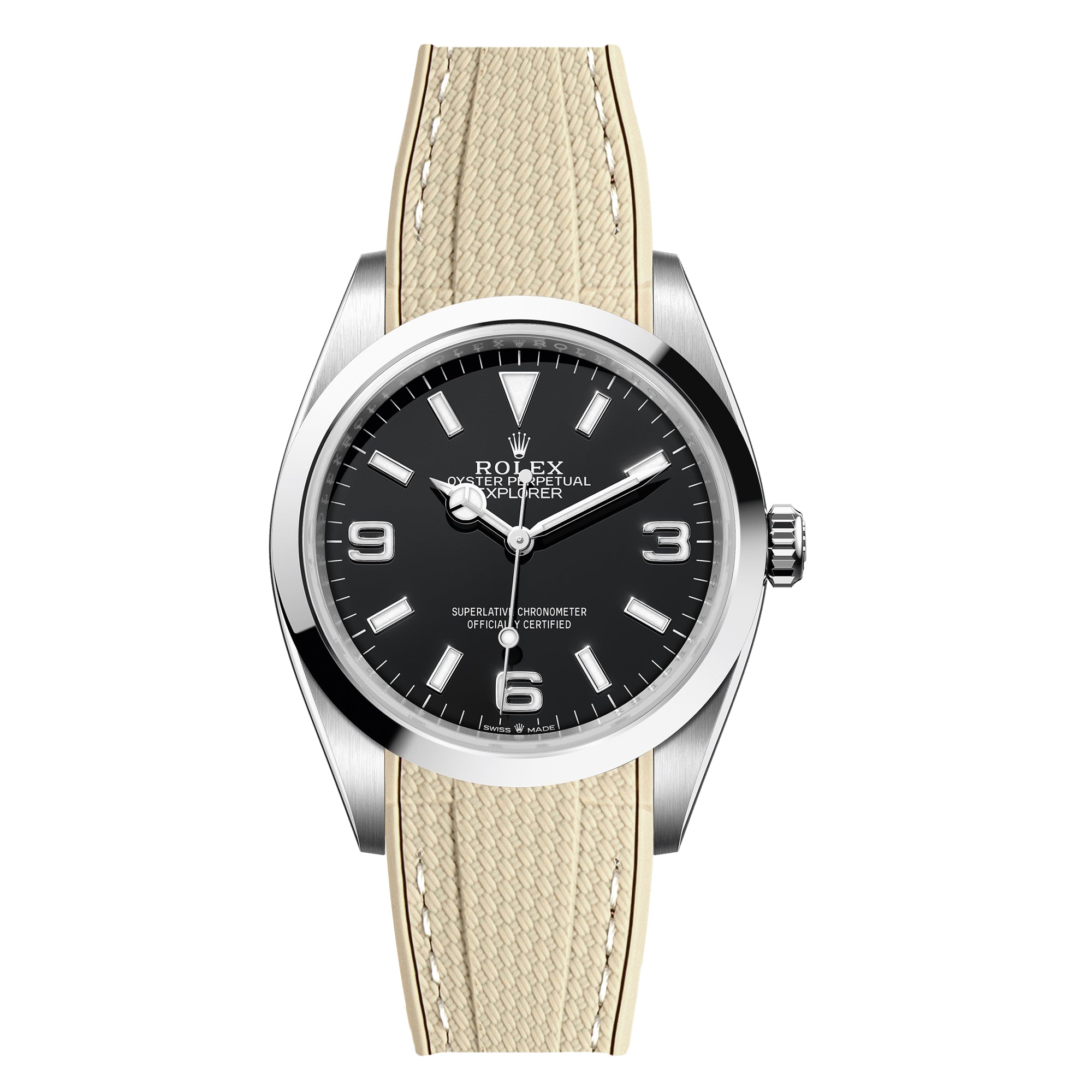 Beige Textured Rubber Watch Band | Rolex Explorer 39mm | 20mm