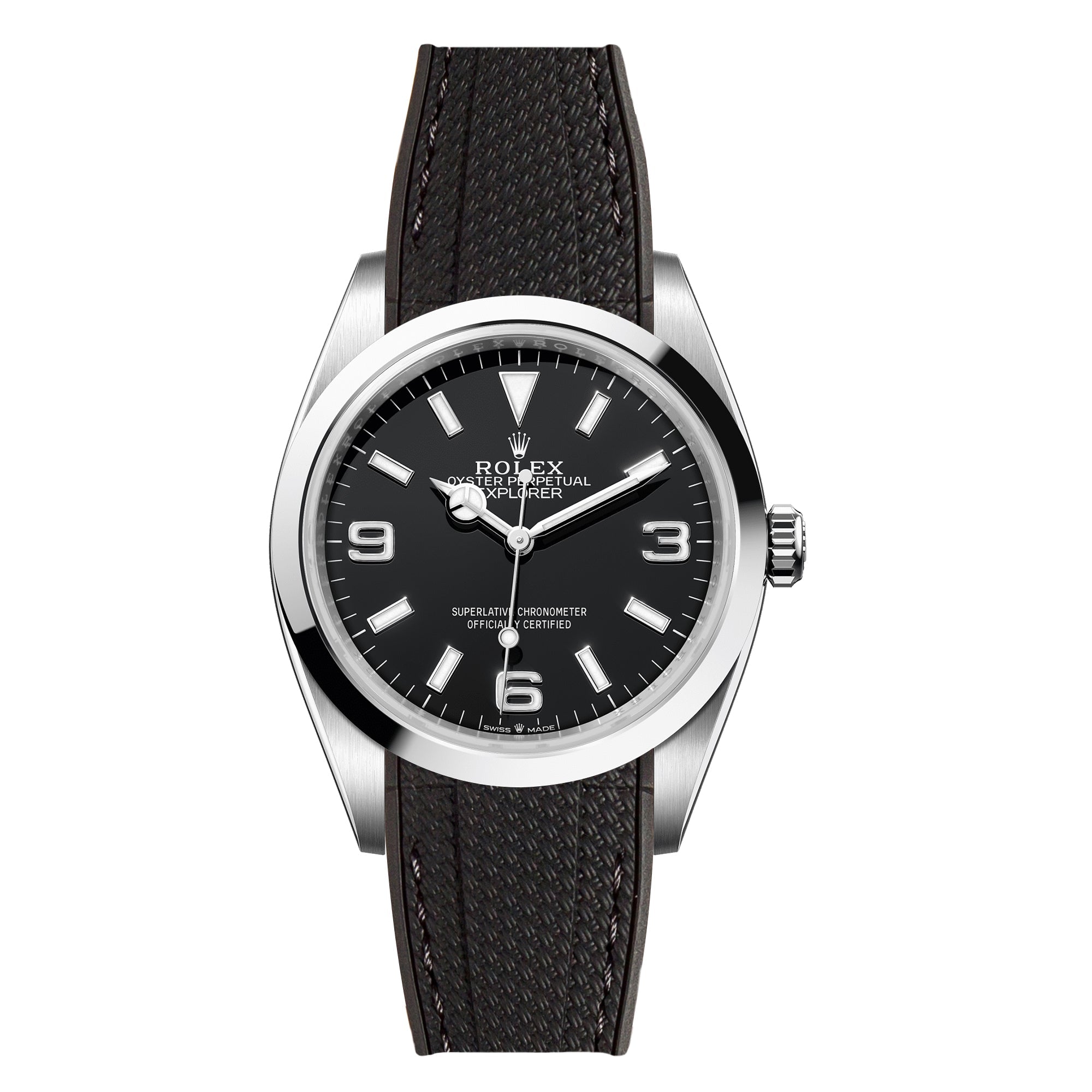 Black Textured Rubber Watch Strap | Rolex Explorer 39mm | 20mm