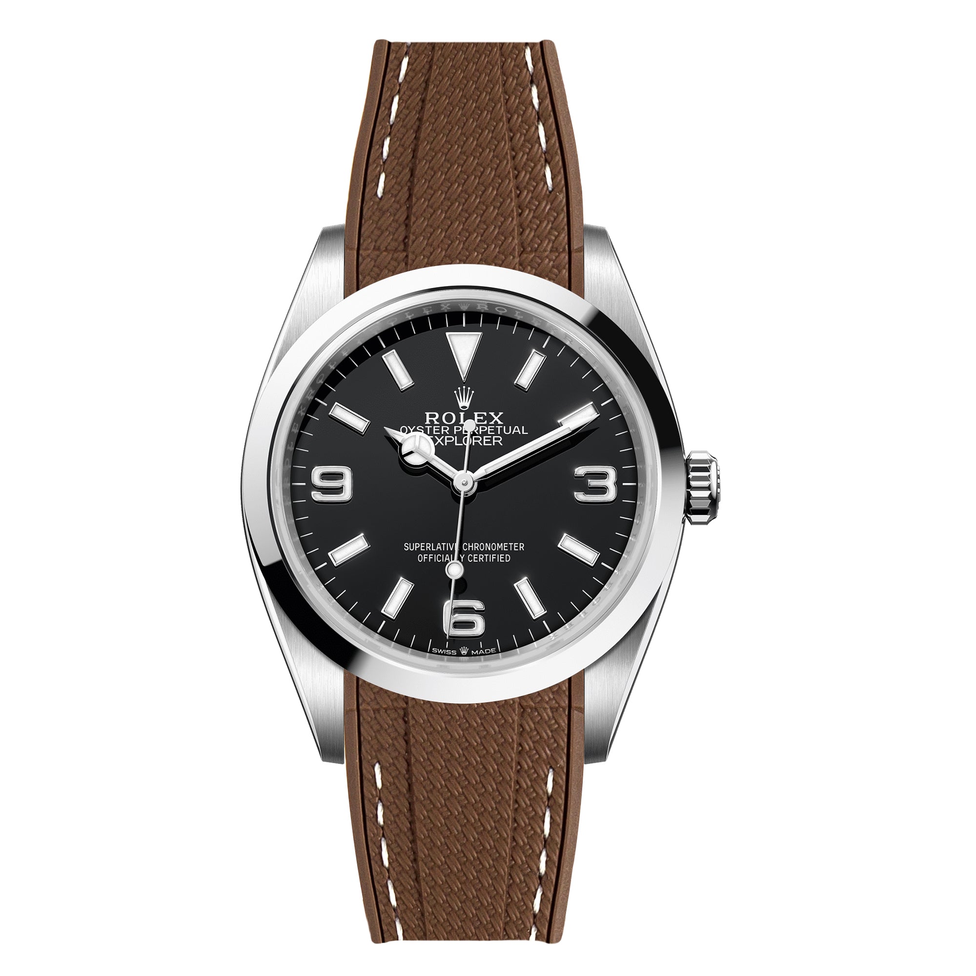 Brown/White Textured Rubber Watch Strap | Rolex Explorer | 20mm