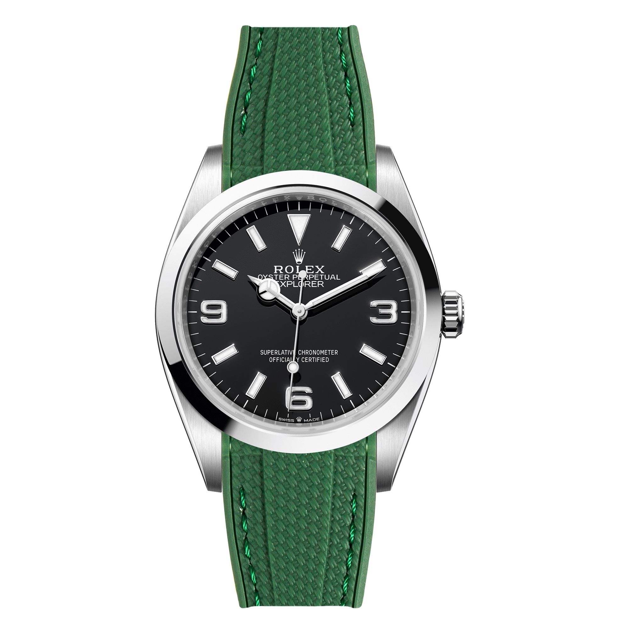 Dark Green Textured Rubber Watch Strap | Rolex Explorer | 20mm
