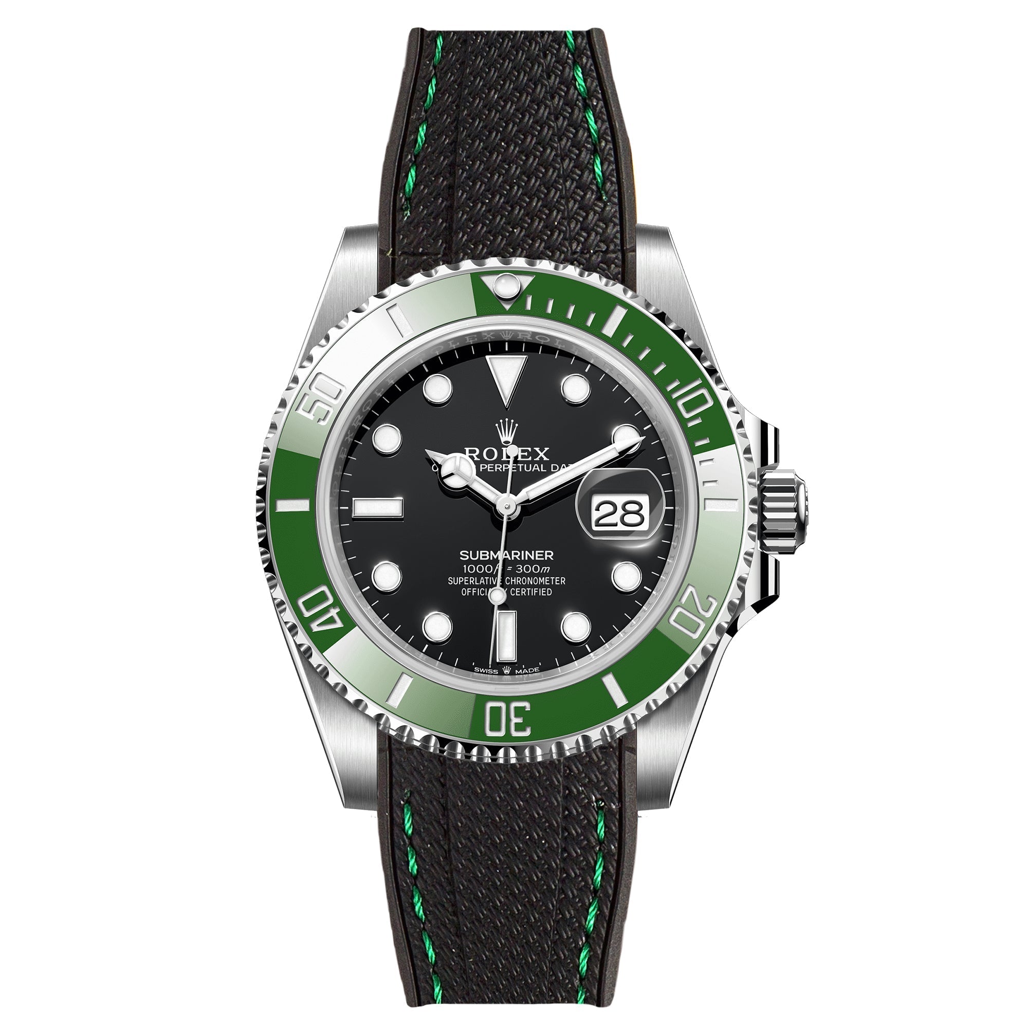 Black/Green Textured Rubber Strap | Rolex Submariner Hulk | 20mm