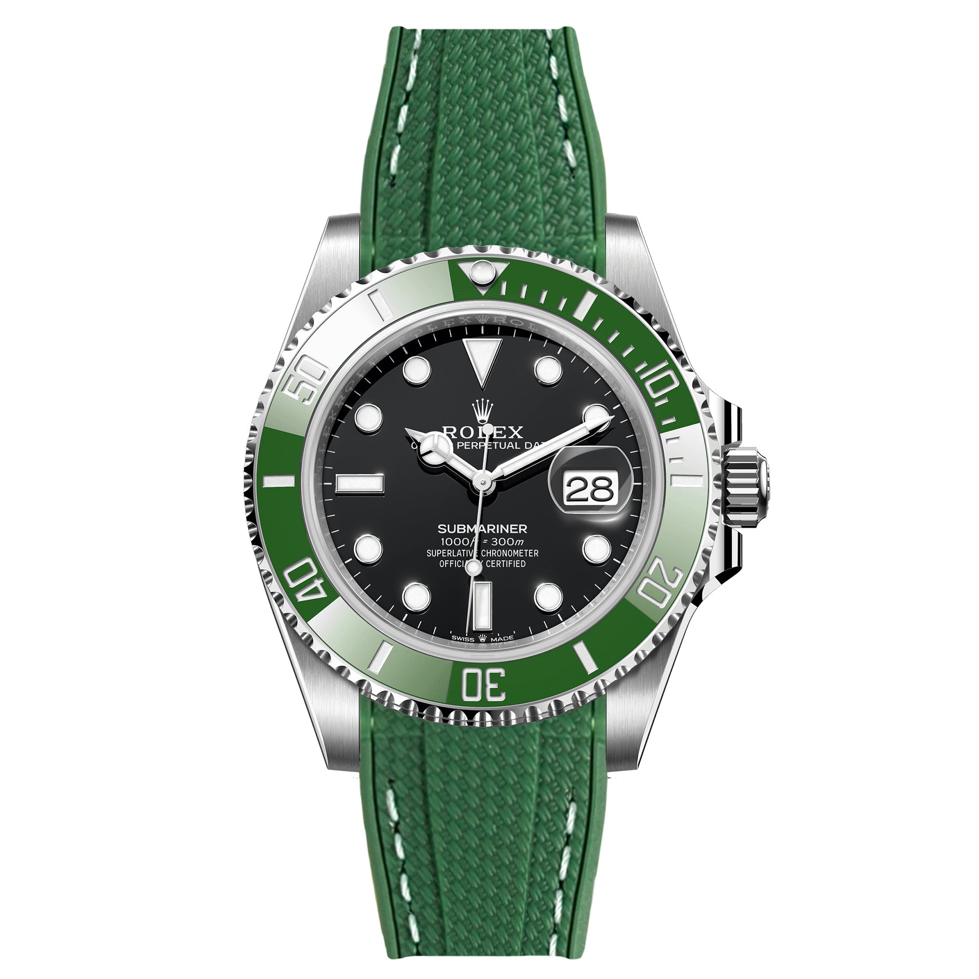Dark Green/White Textured Rubber Watch Band | Rolex Submariner Hulk