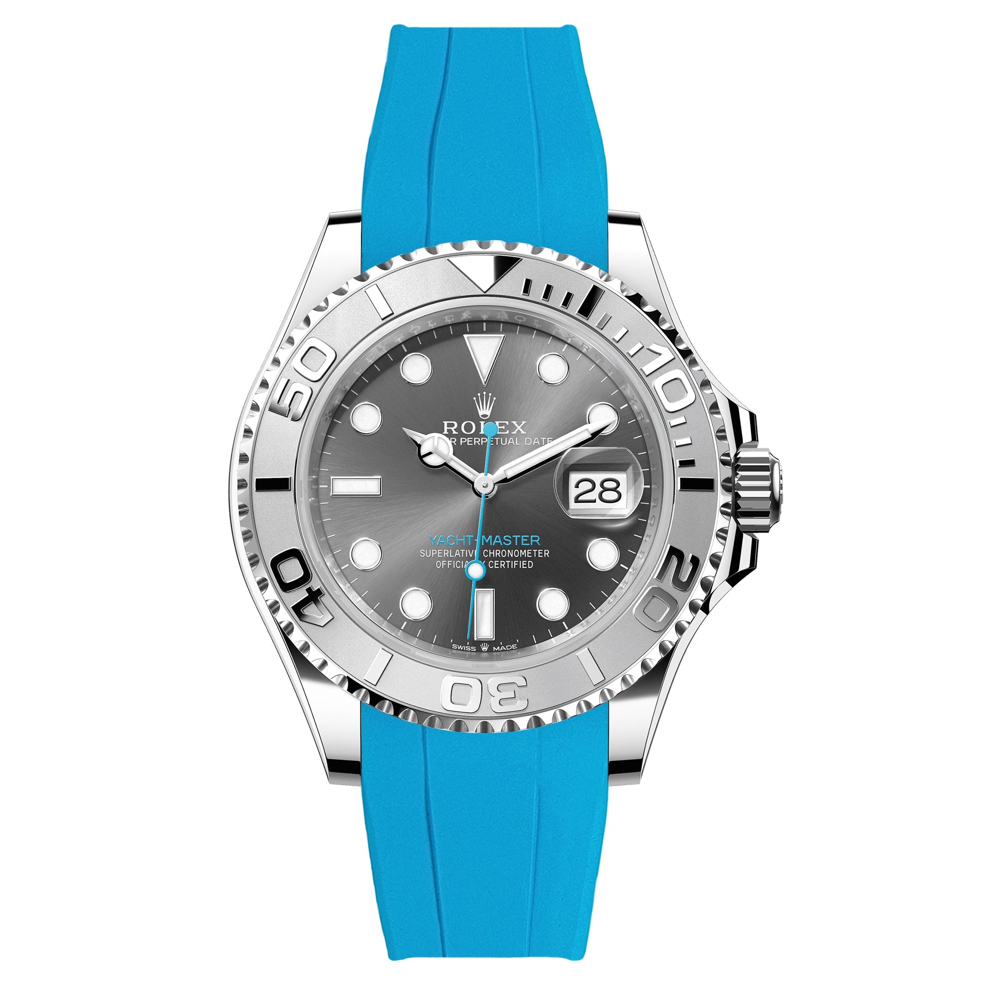 Sky Blue FKM Rubber Watch Band for Rolex Yacht-Master | 20mm