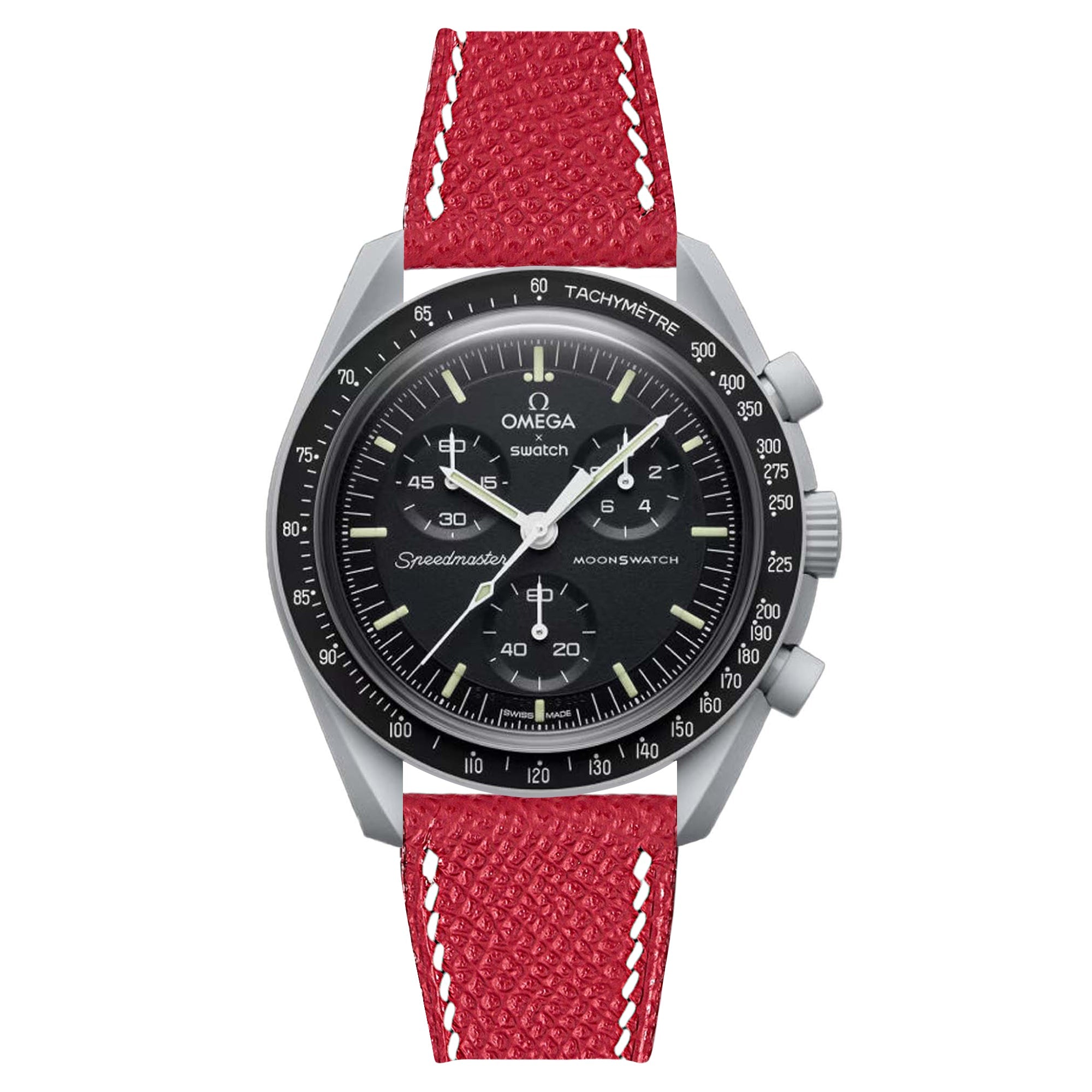 Wine Red Epsom Leather Watch Strap | Omega x Swatch Moonswatch Mission ...