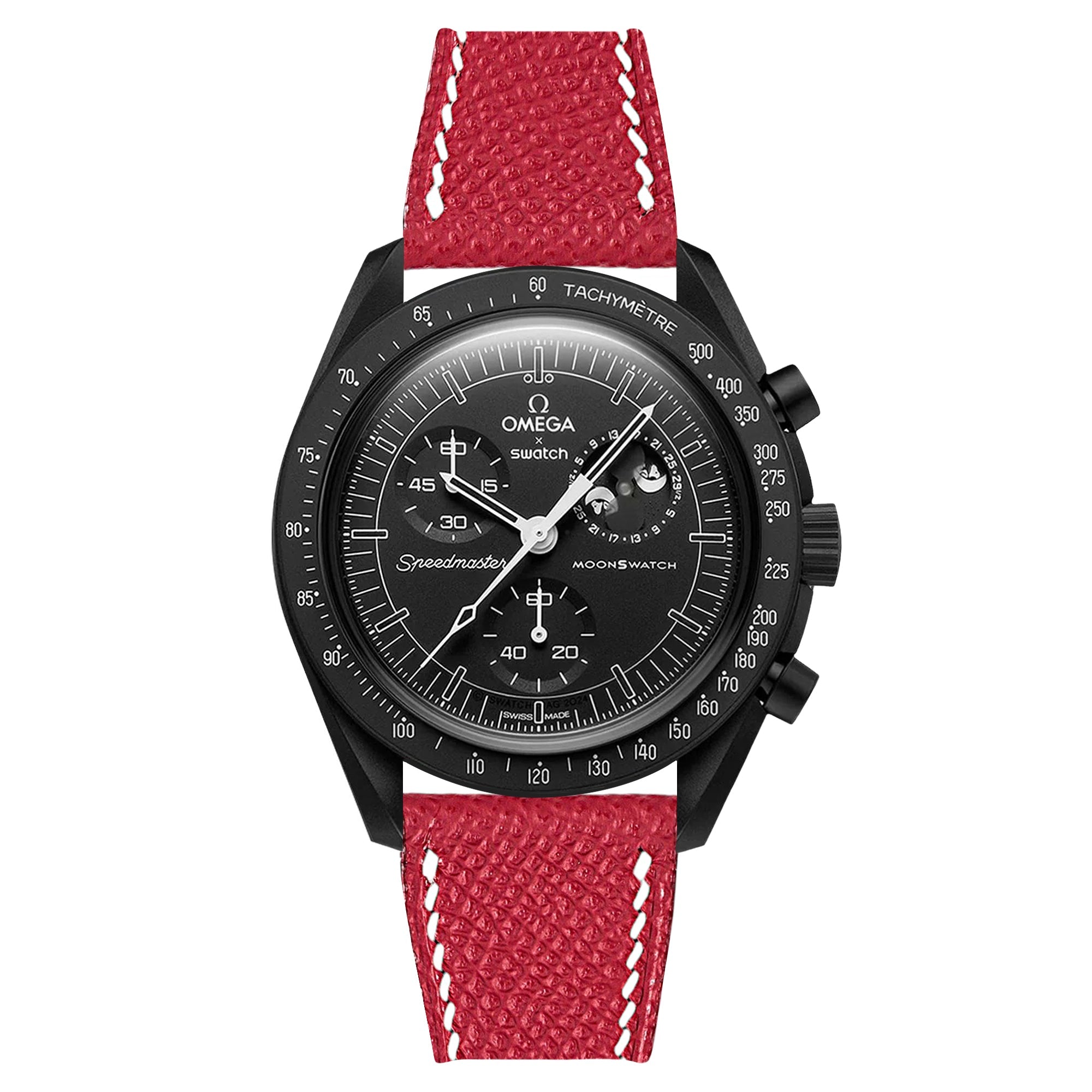 Wine Red Epsom Leather Watch Band | Omega x Swatch Moonswatch New Moon ...