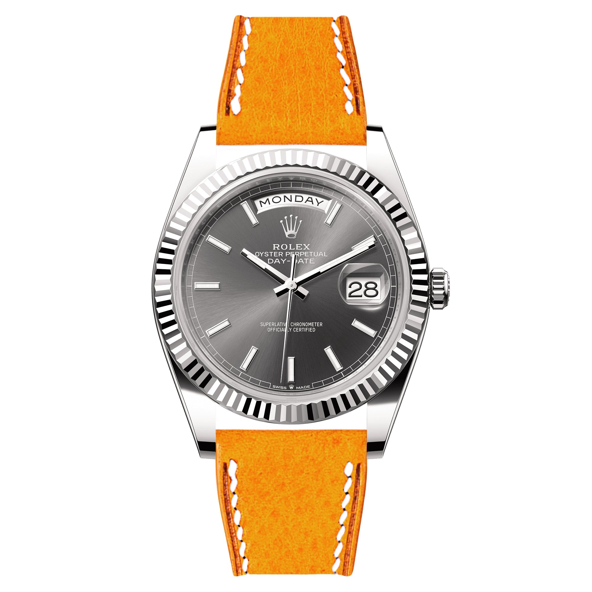 Yellow Minerva Box Leather Watch Band for Rolex Day-Date - Quick-Release