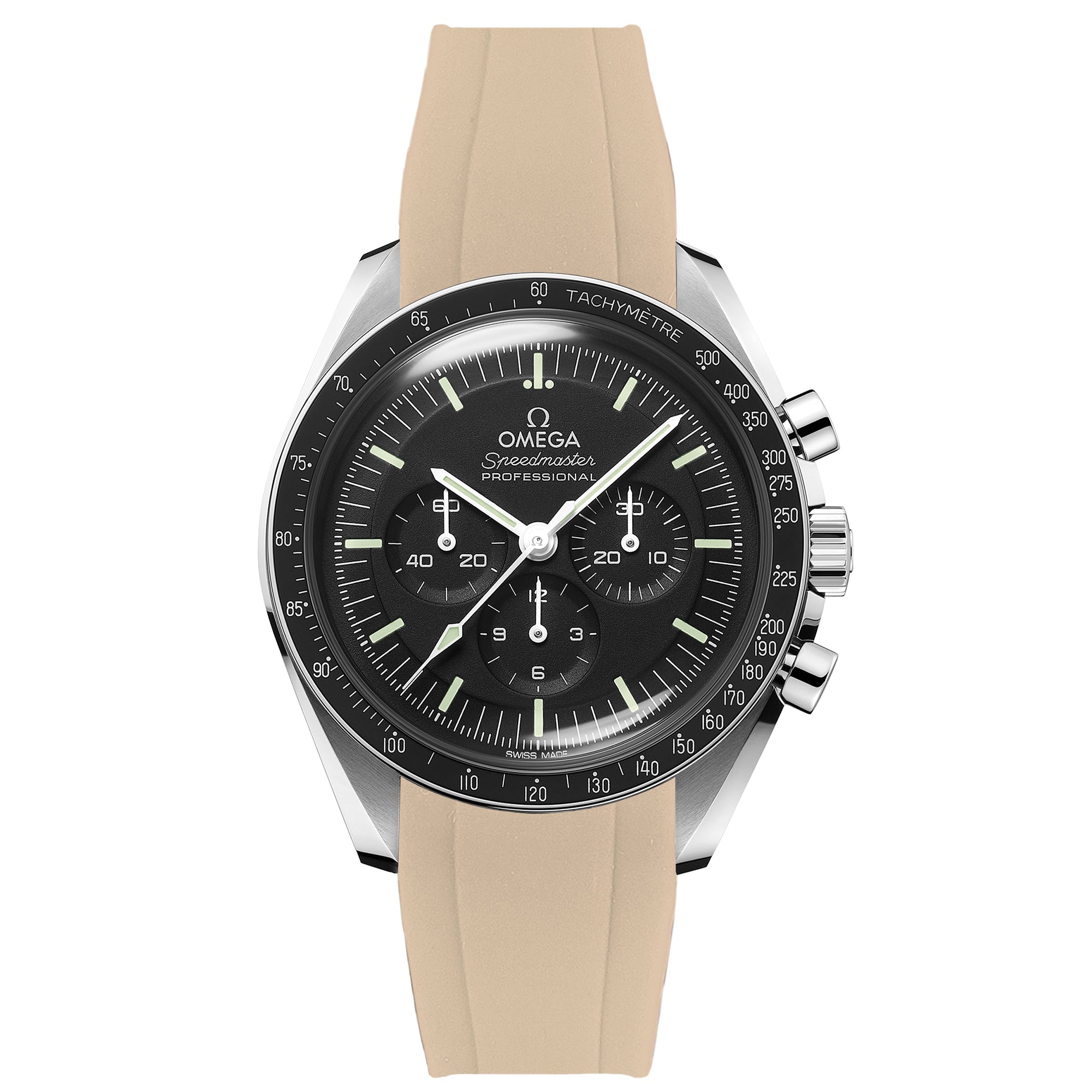 Beige Curved End Rubber Watch Strap | Omega Speedmaster Moonwatch | 20mm