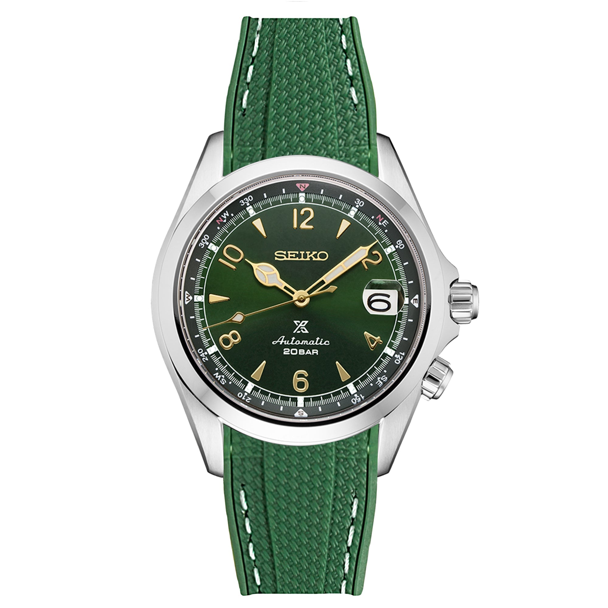 Dark Green/White Textured Rubber Watch Strap | Seiko Alpinist | 20mm