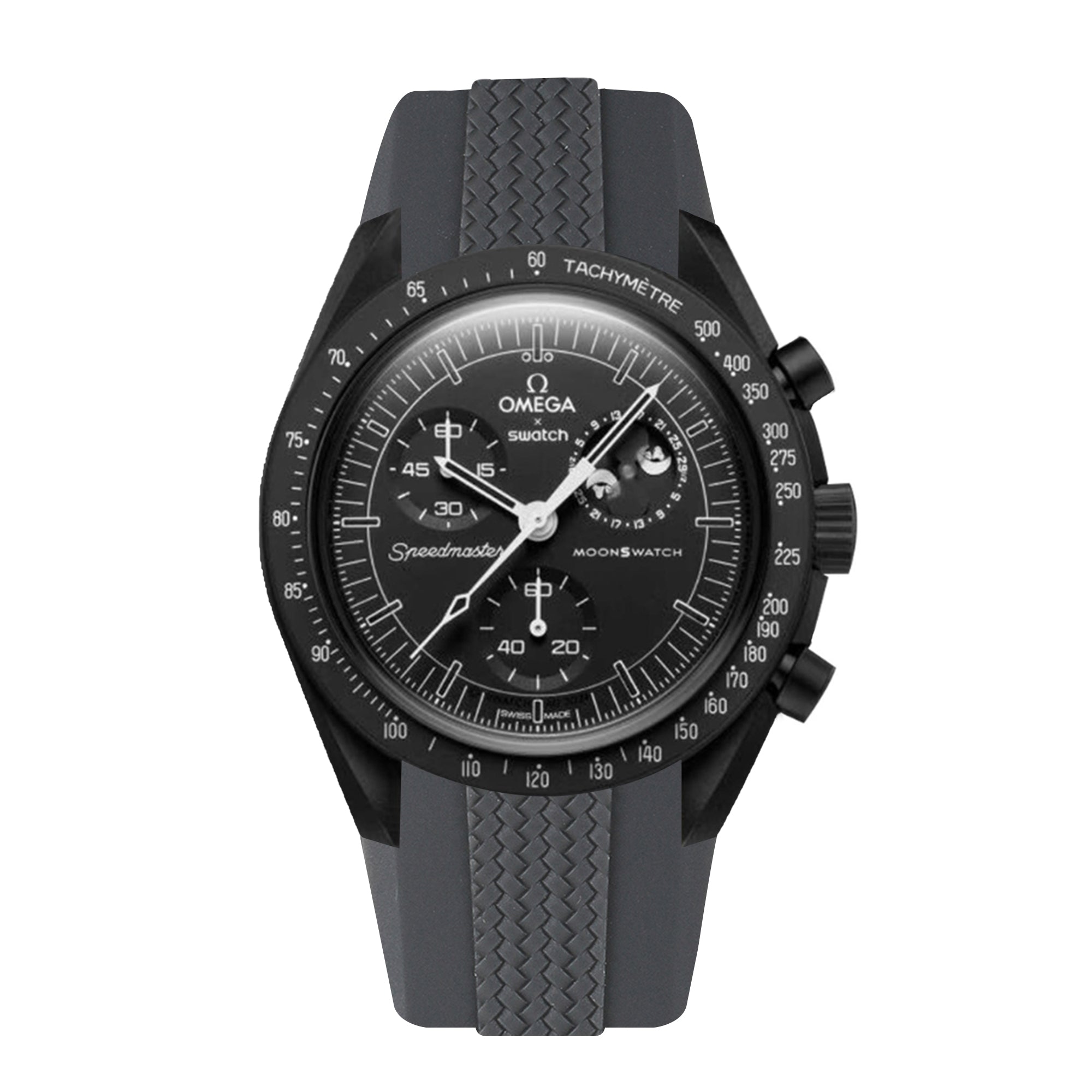Dark Grey Weave Curved End Rubber Watch Band for Moonswatch - Mission ...