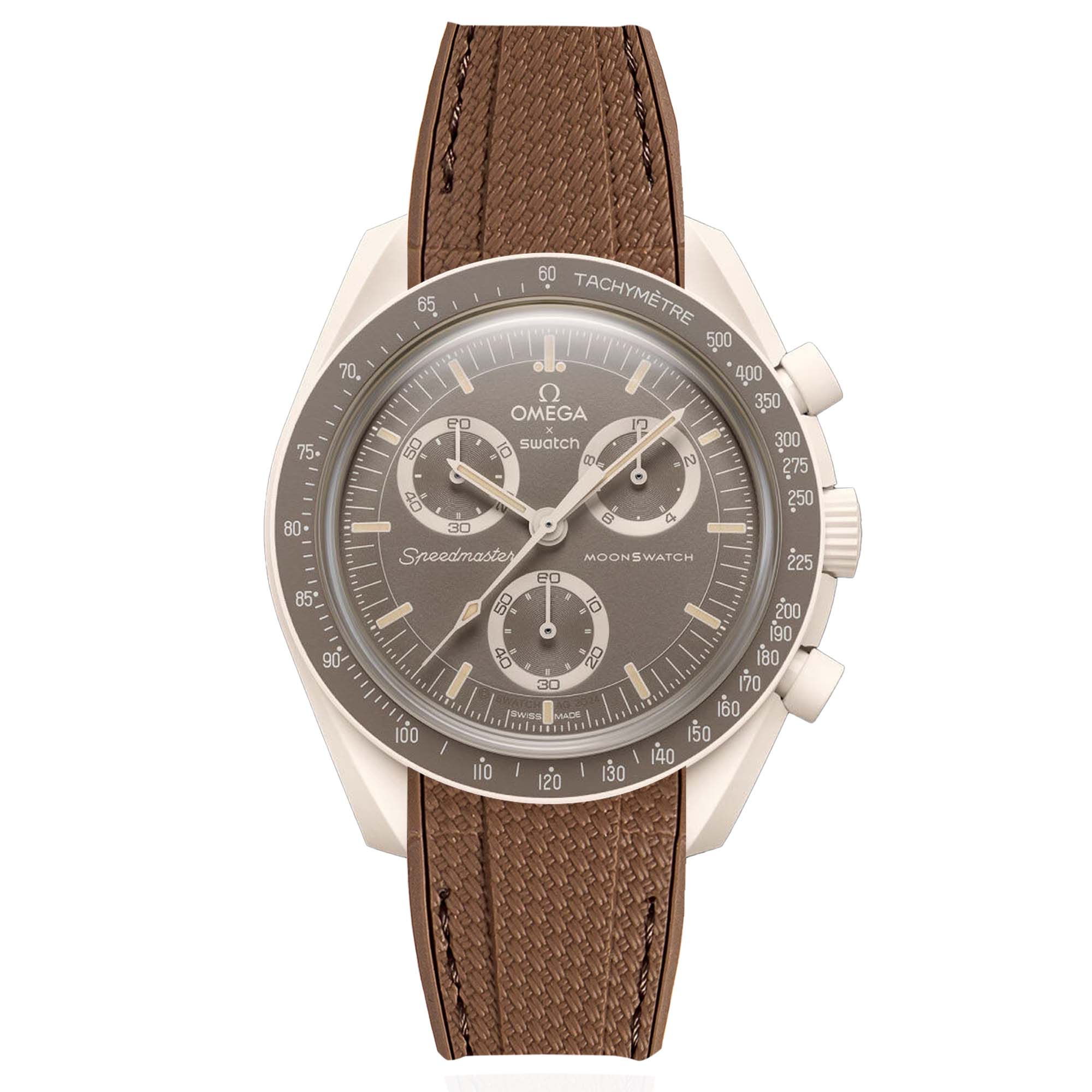 Brown Textured Rubber Watch Strap | Omega x Swatch | Mission on Earth ...