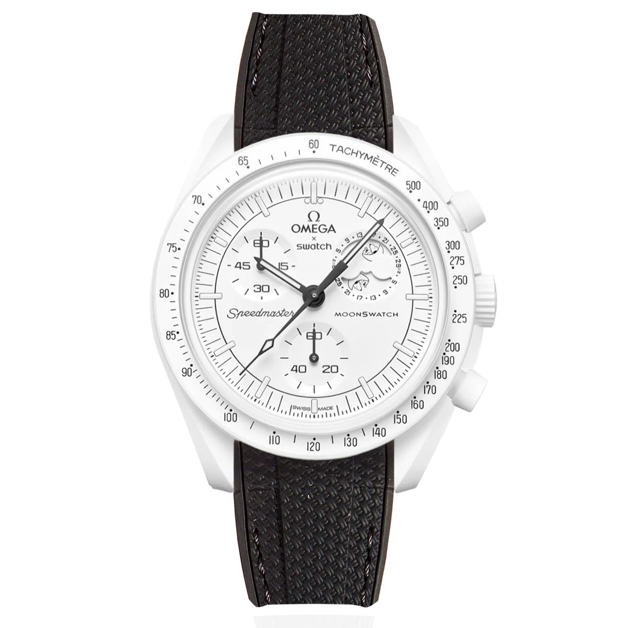 Black Textured Rubber Watch Strap | Omega x Swatch | Snoopy