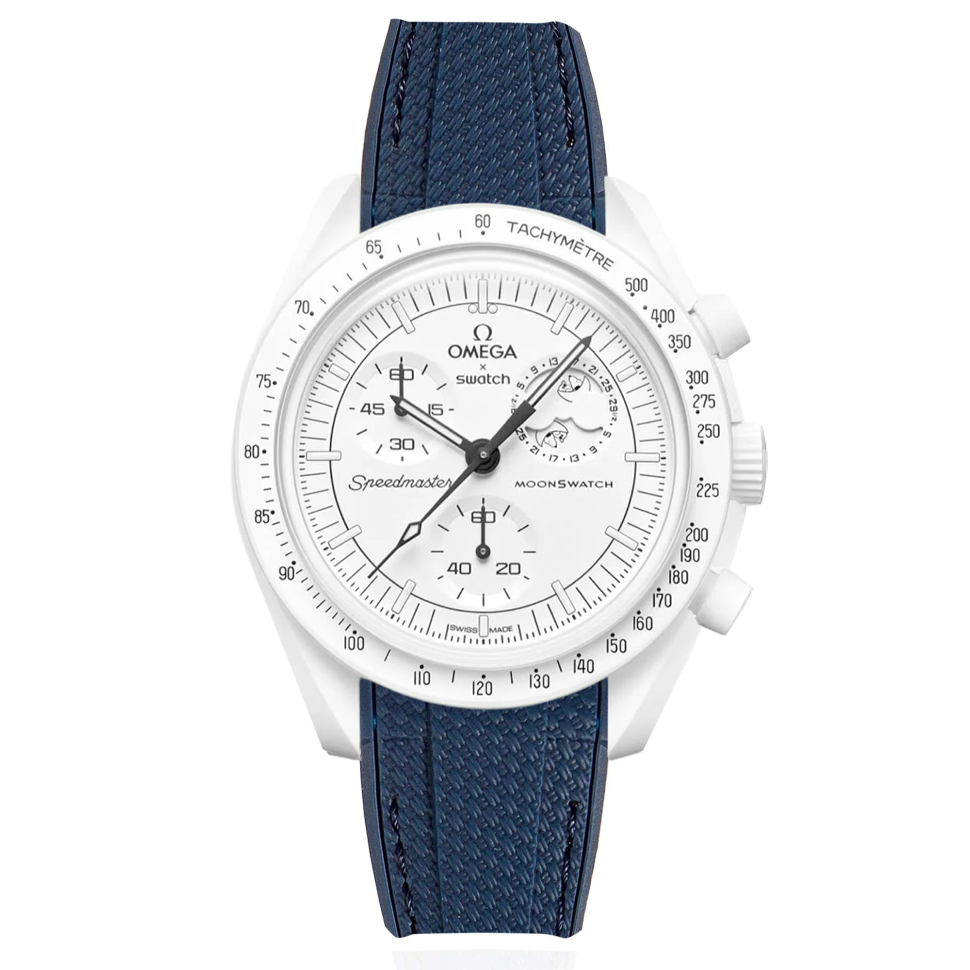 Navy Blue Textured Rubber Watch Band | Omega x Swatch Snoopy | 20mm