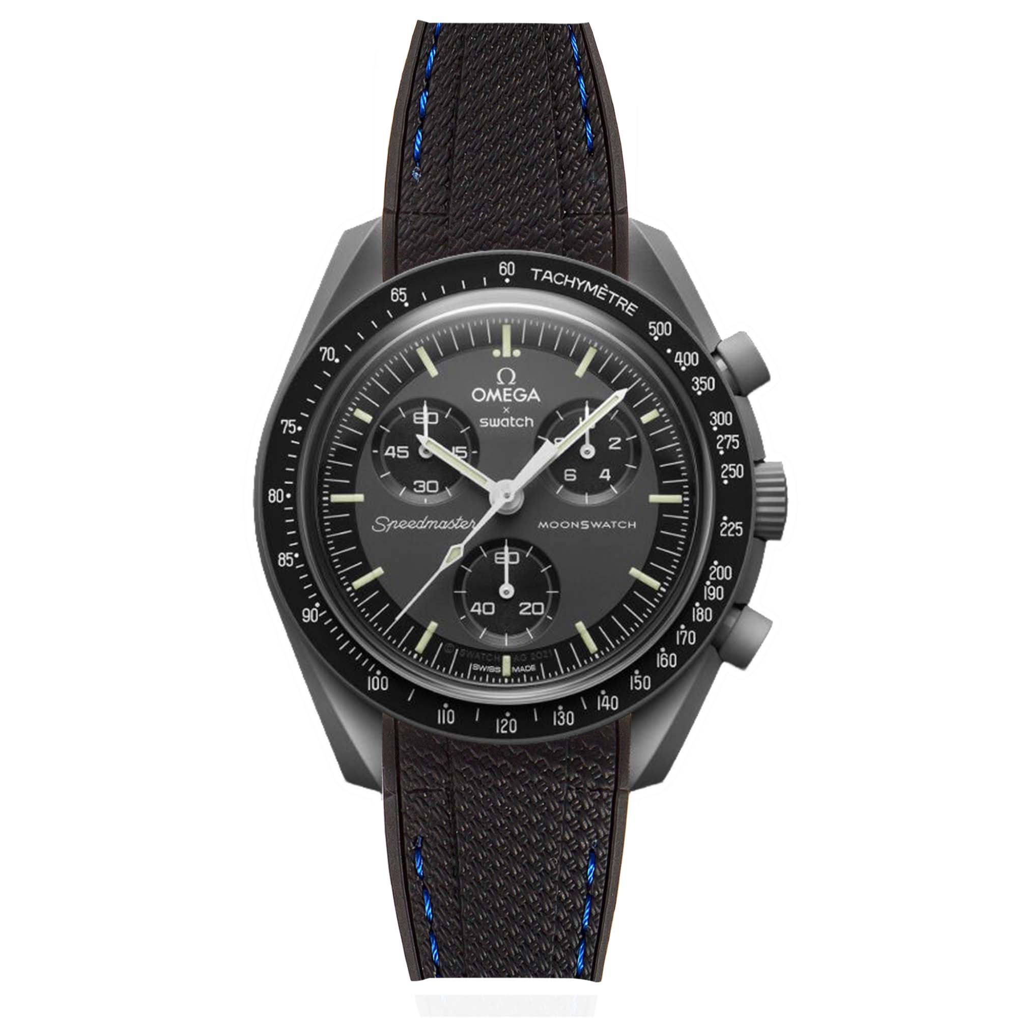 Black/Blue Textured Rubber Watch Band | Omega x Swatch | 20mm