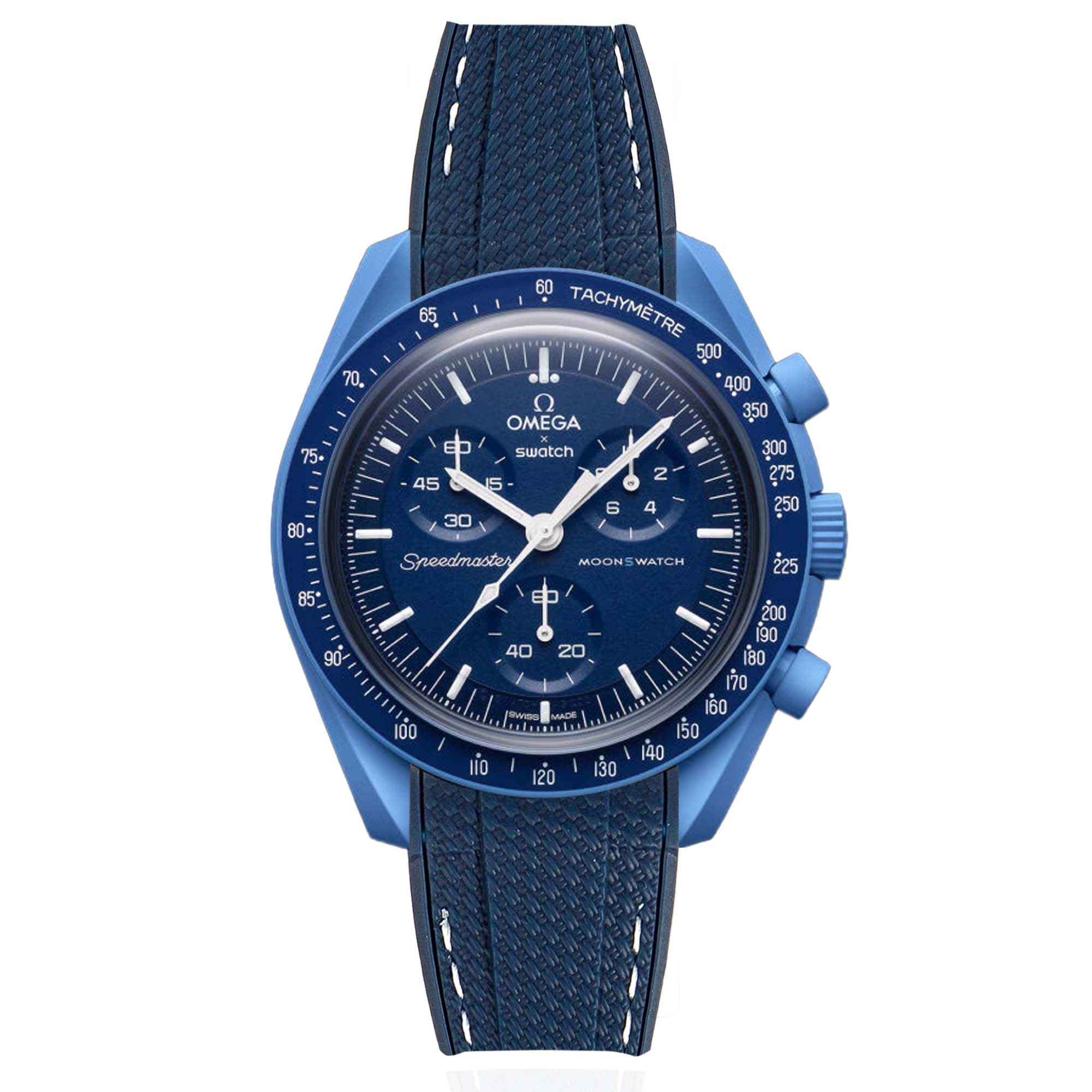 Navy/White Textured Rubber Watch Strap | Omega x Swatch | 20mm